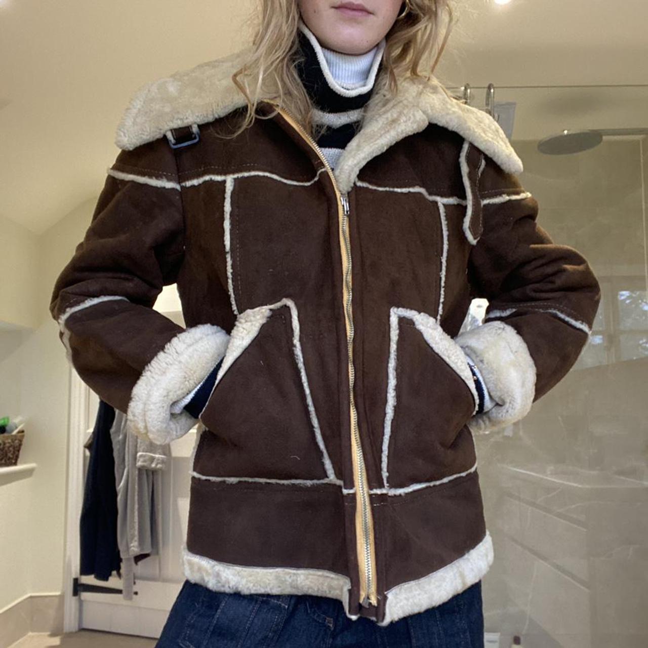 real suede sheepskin shearling jacket... - Depop