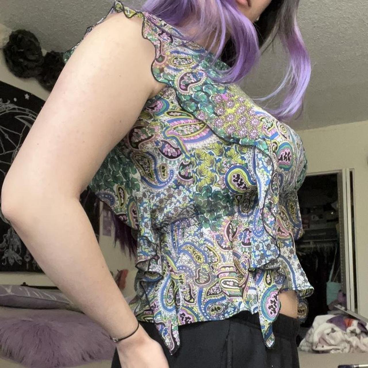 Susie Rose Women's Green and Pink Blouse | Depop