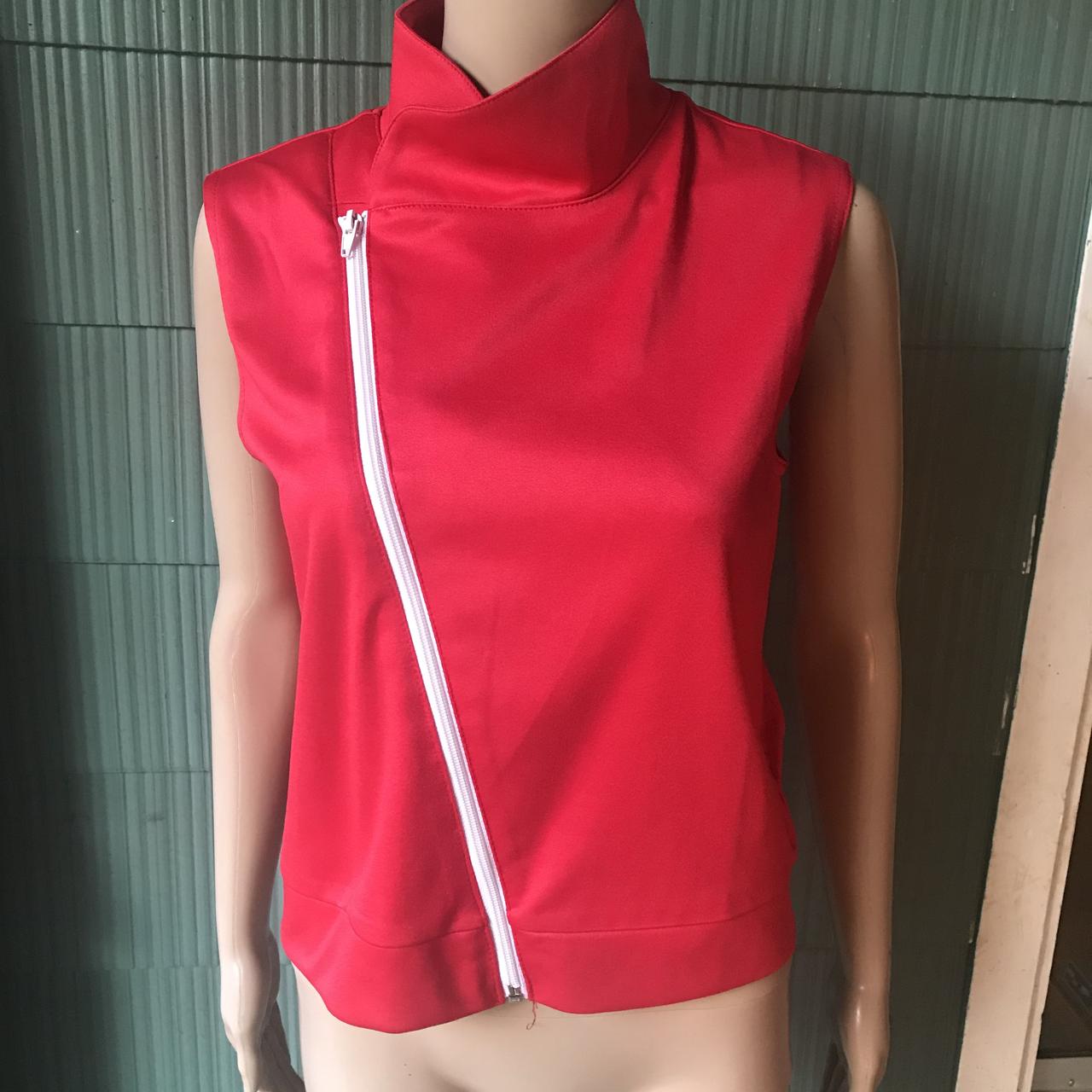 Interesting futuristic little red top. Asymmetrical... - Depop