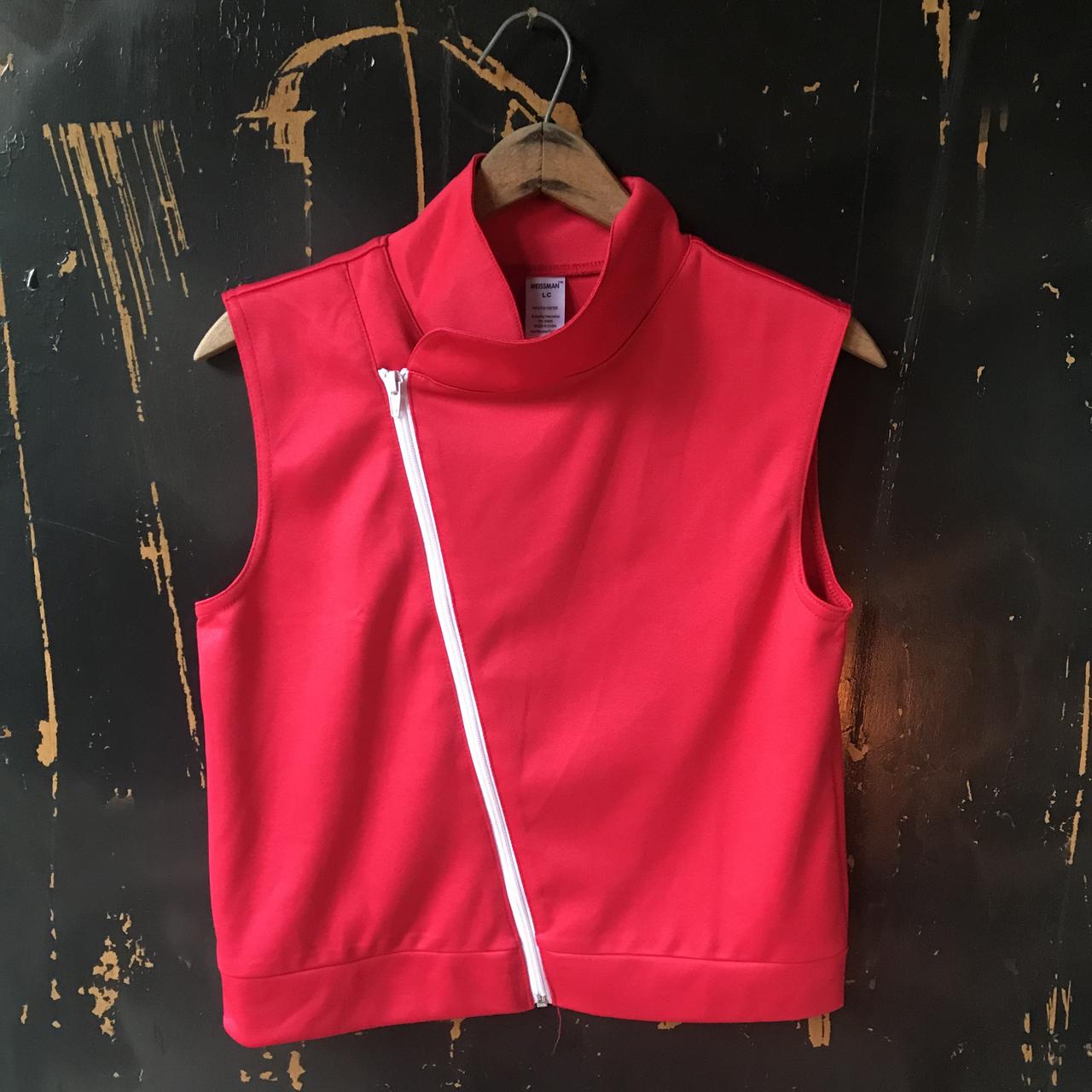 Interesting futuristic little red top. Asymmetrical... - Depop
