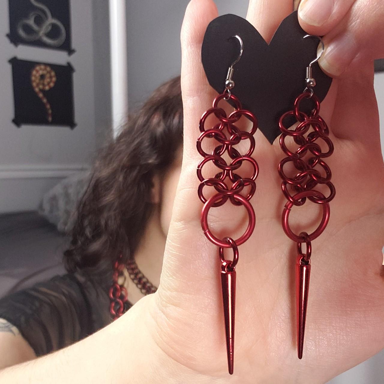 🍒Red Chainmail Spike Earrings🍒 Description: These... - Depop