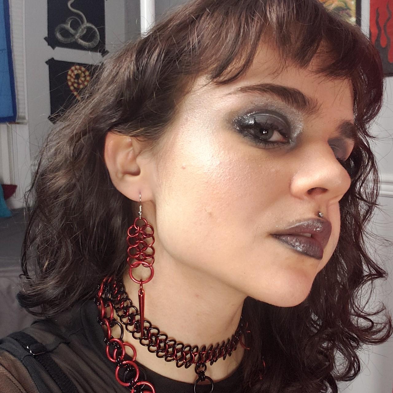 🍒Red Chainmail Spike Earrings🍒 Description: These... - Depop