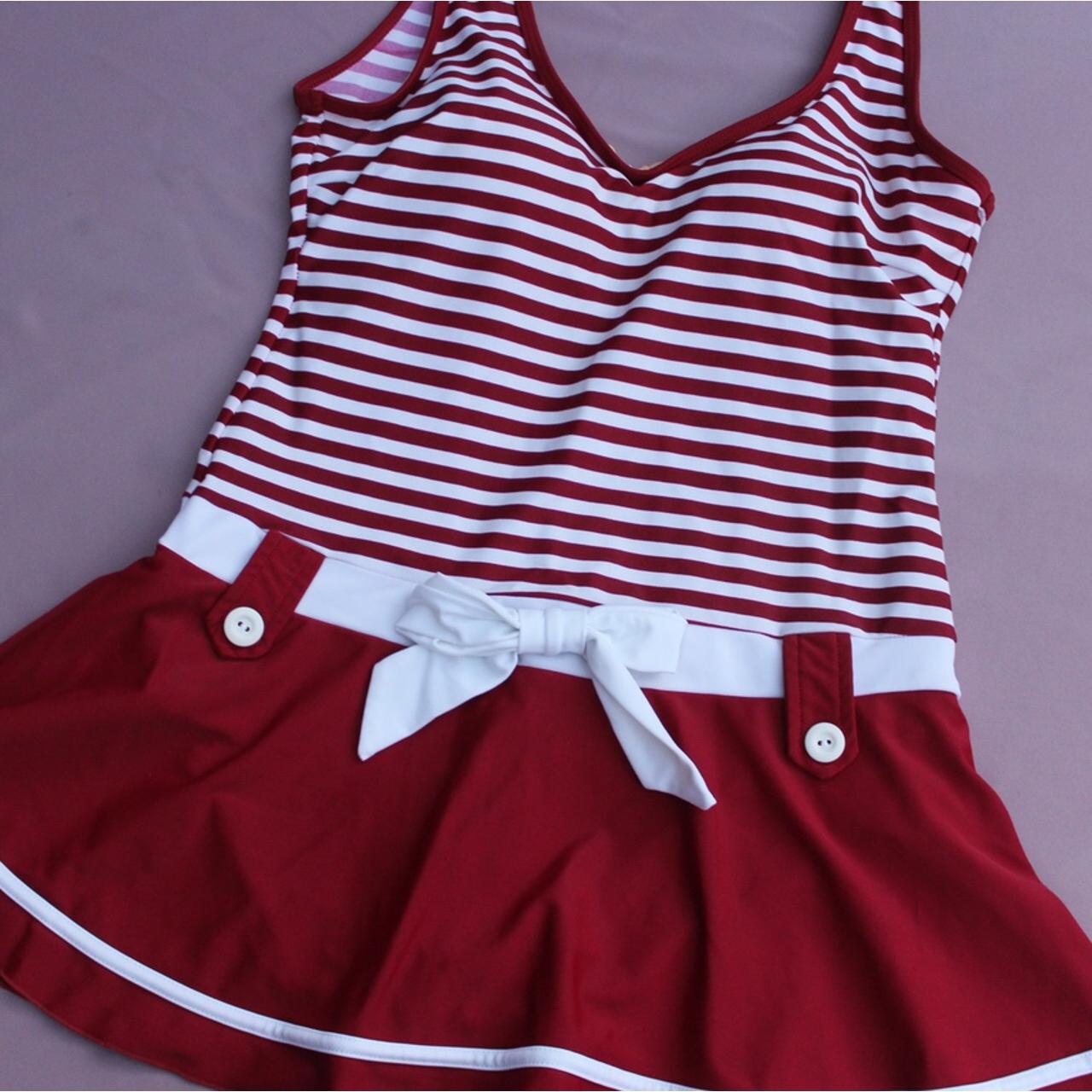 Dark red sailor style one piece swimsuit by Shore... - Depop