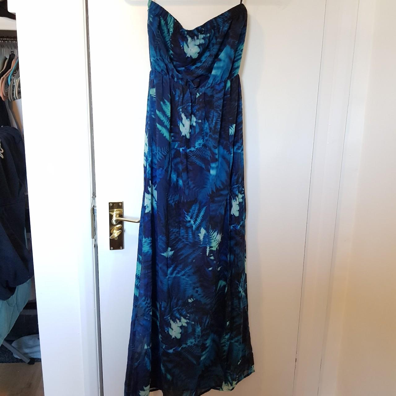 H&M Divided blue bandeau maxi dress with side split... - Depop