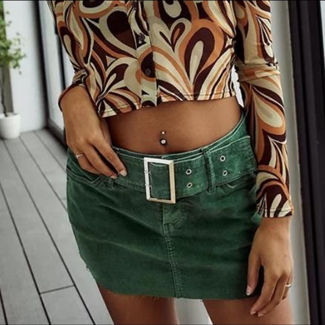 Urban outfitters sold out green mini skirt with belt... - Depop