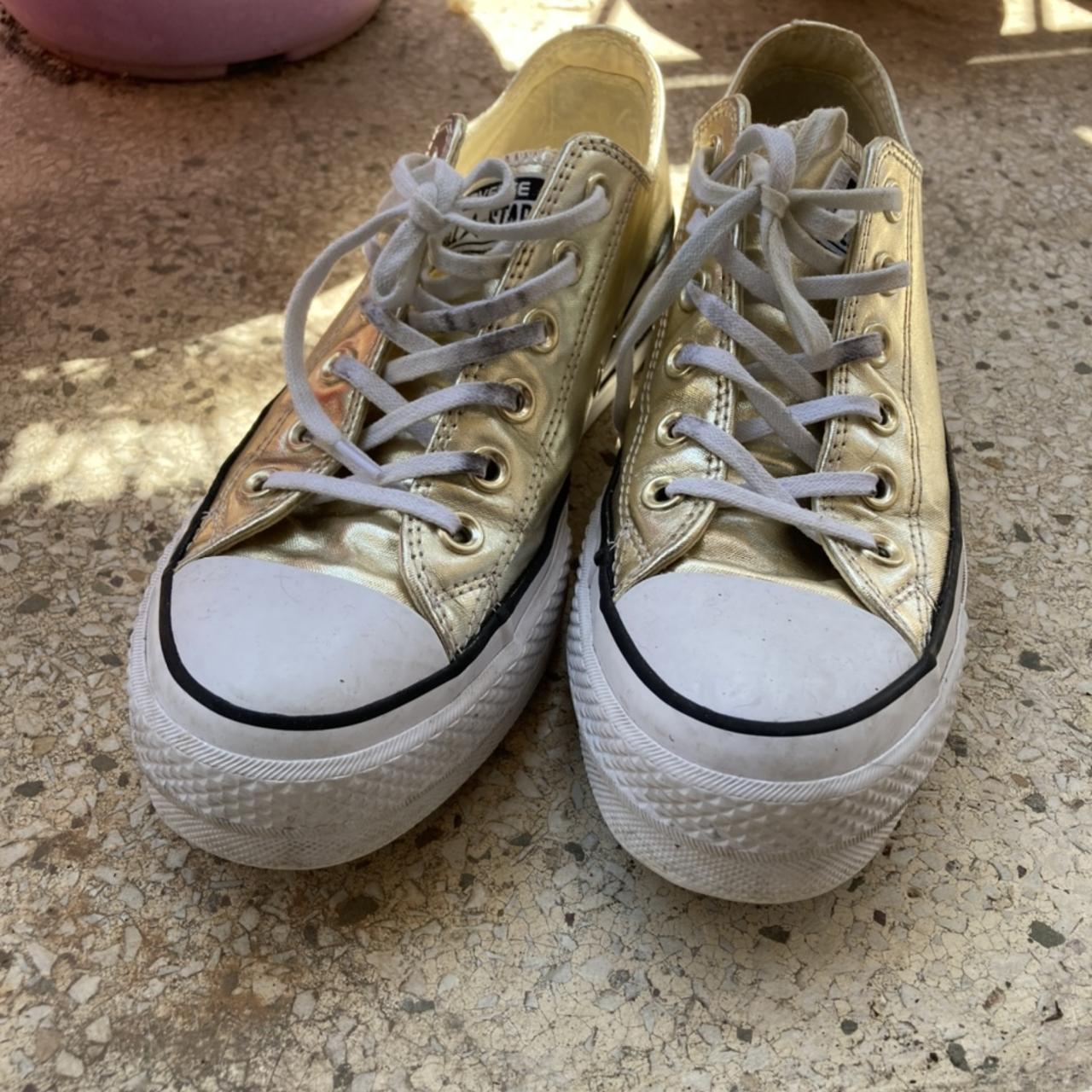 super rare gold converse all star platform... - Depop
