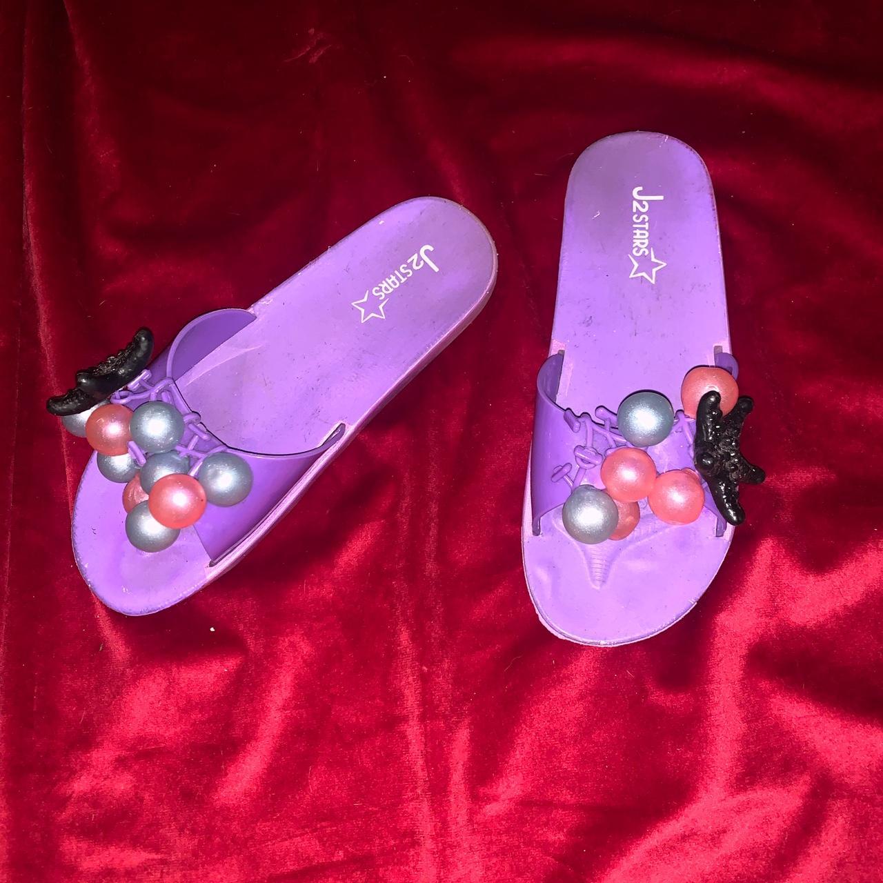 Purple Rubber Slides with Fruit Baubles, Size 8... - Depop