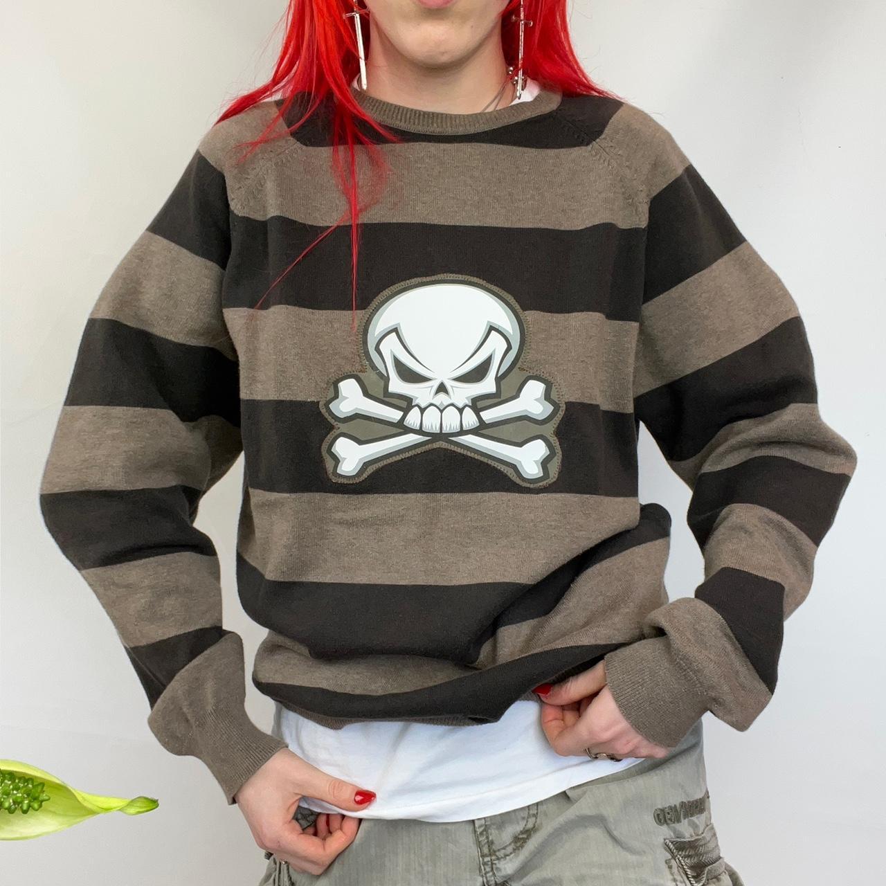 Nineties skater grunge emo oversized knitted sweater... - Depop