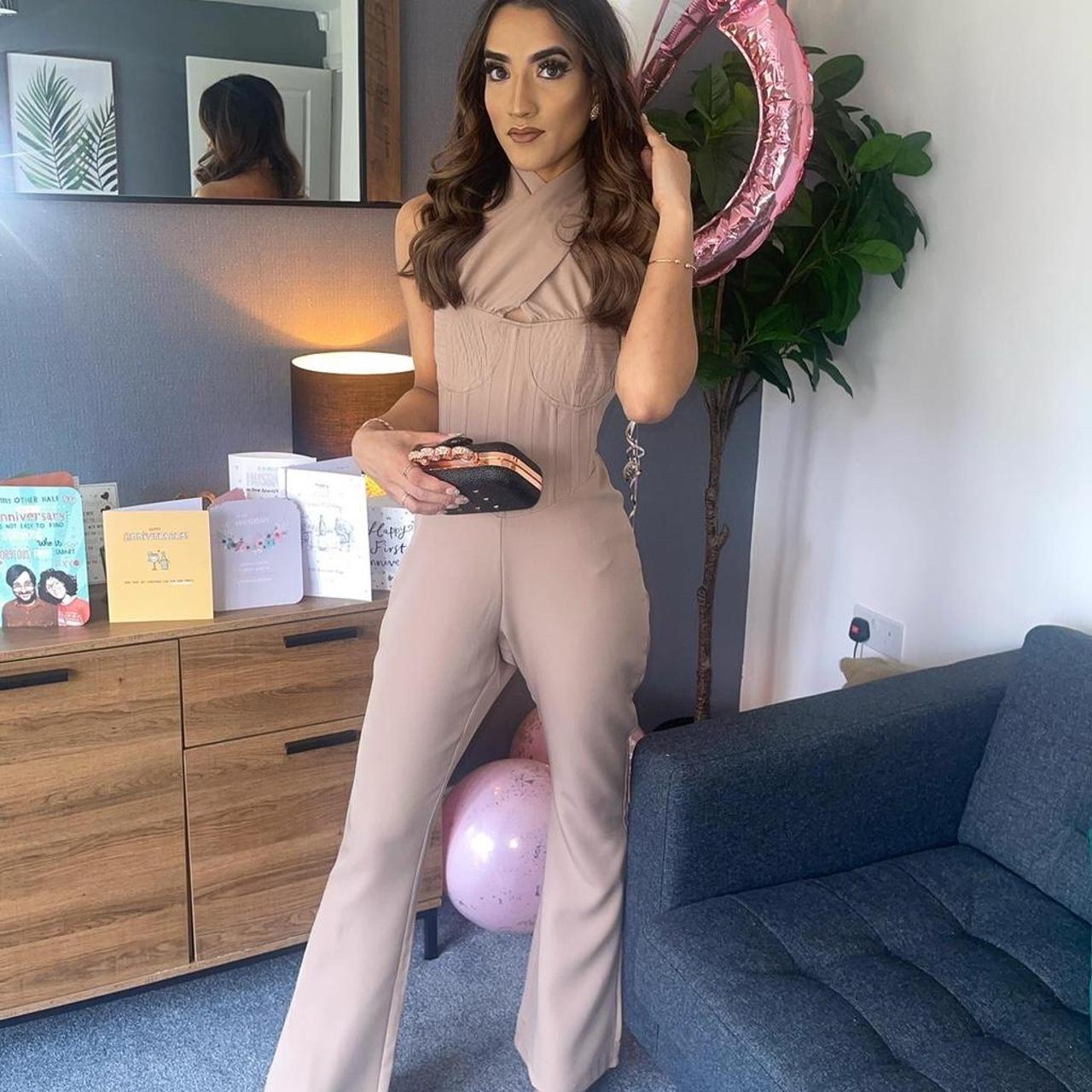 Petite Stone Halterneck Woven Corset Detail Wide... - Depop