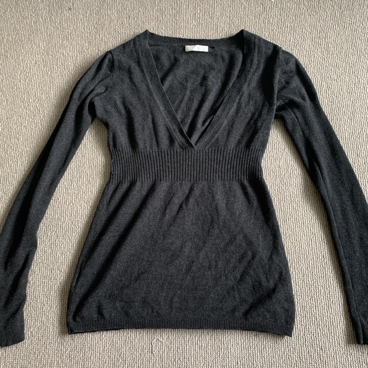 Grey tight stretchy v-neck top. Can be rolled or... - Depop