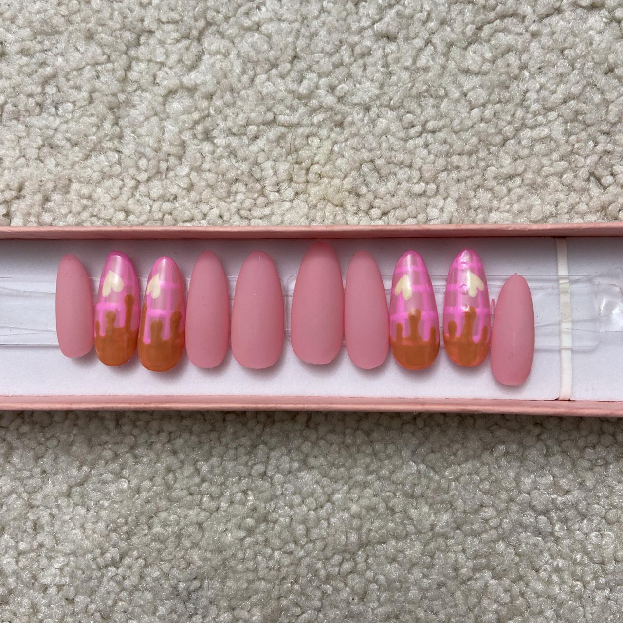 Hand-painted press on heart waffle nails, perfect... - Depop