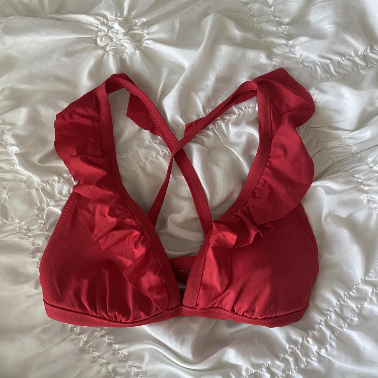 red ruffle swimsuit top. built in pads that can be... - Depop