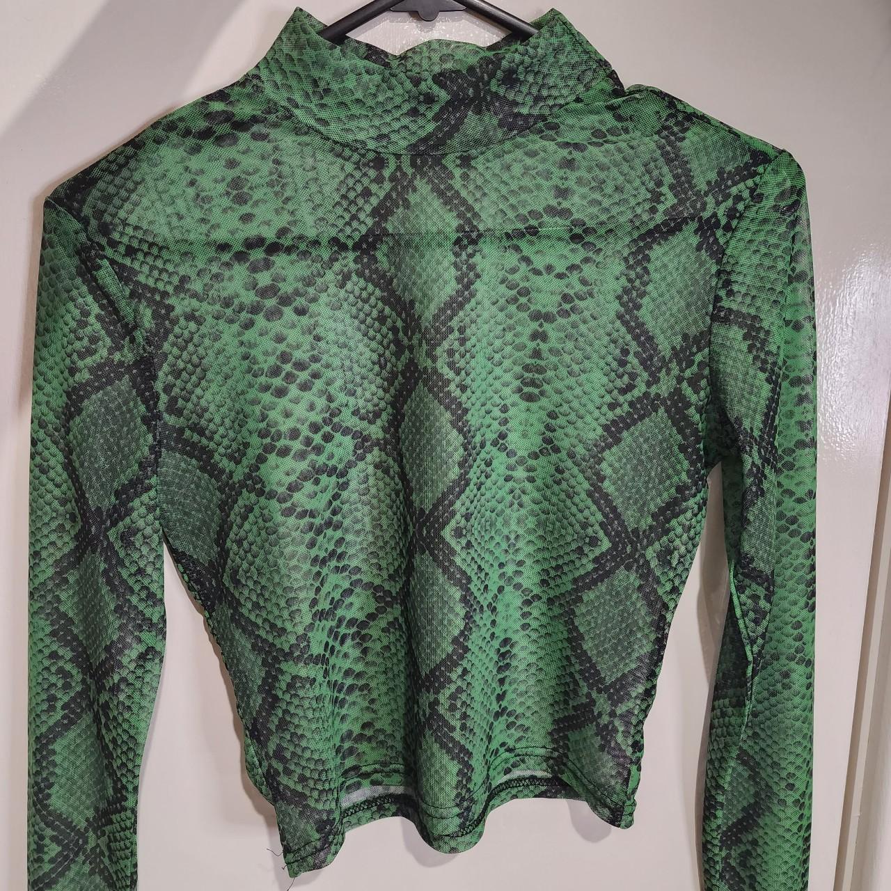 Black & bright green sheer mesh snakeskin long... | Depop