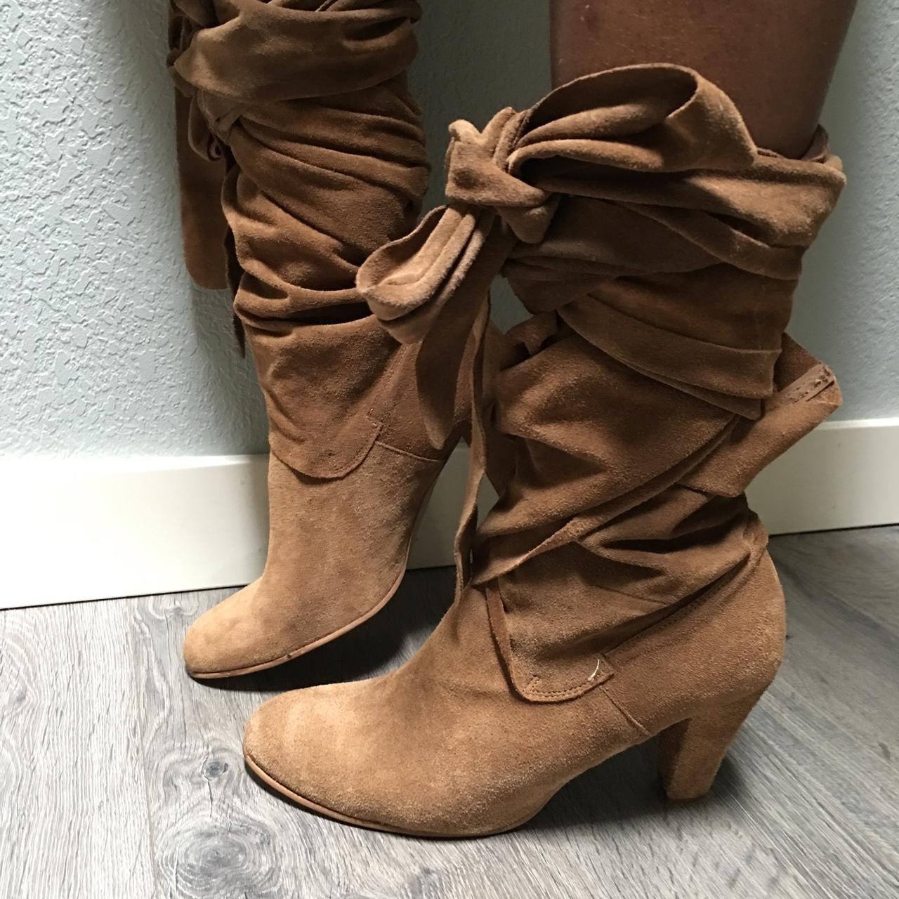 JC TAN BROWN WRAP TIE SUEDE BOOTS. MADE IN 🇪🇸... - Depop