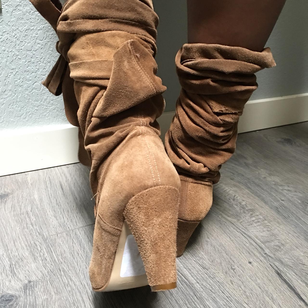 JC TAN BROWN WRAP TIE SUEDE BOOTS. MADE IN 🇪🇸... - Depop