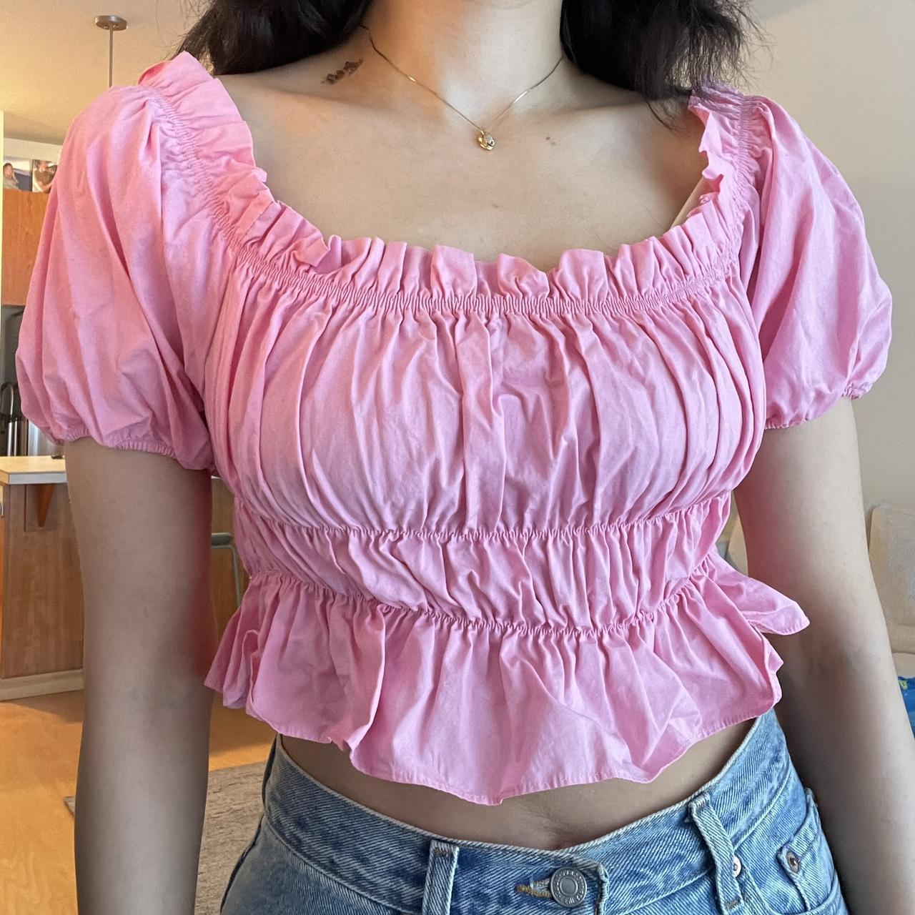 Pink “kira” woven peasant top from Vigoss, size... - Depop