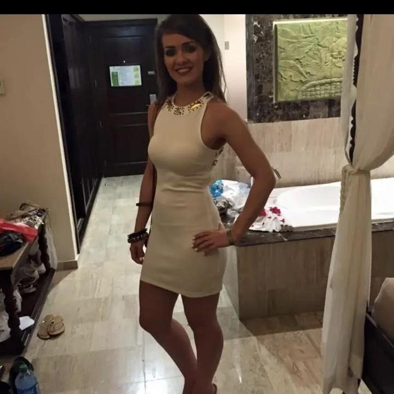 Missguided white high neck mini dress with jewel... | Depop