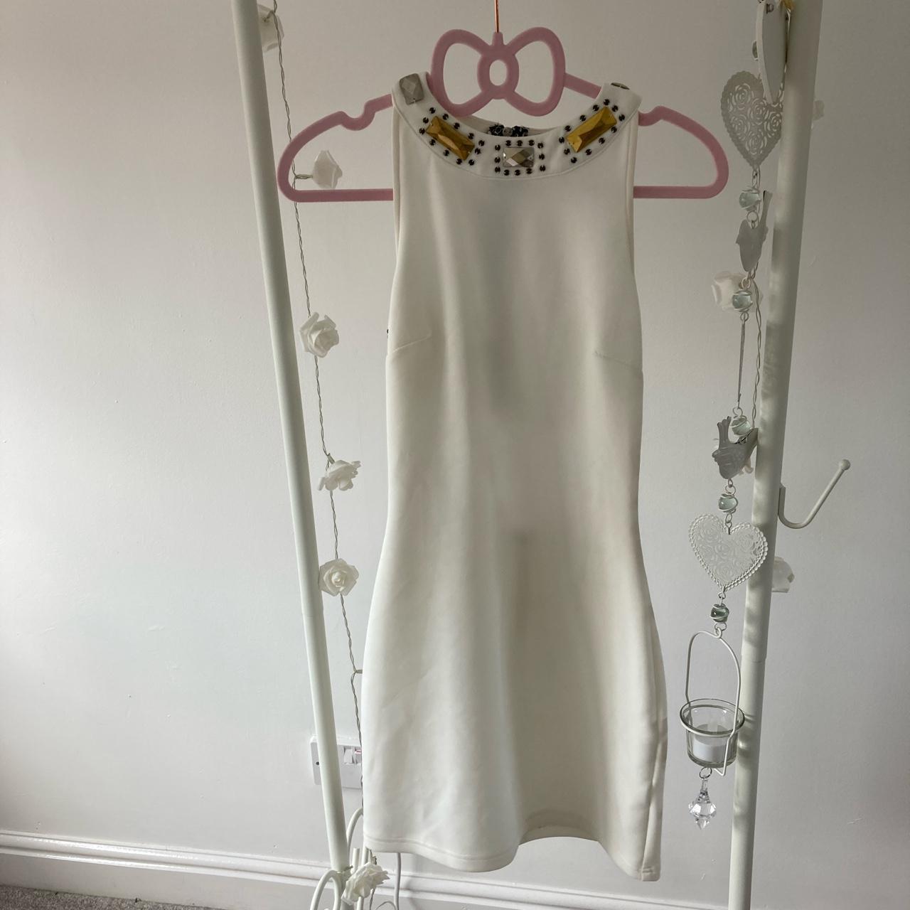 Missguided white high neck mini dress with jewel... | Depop