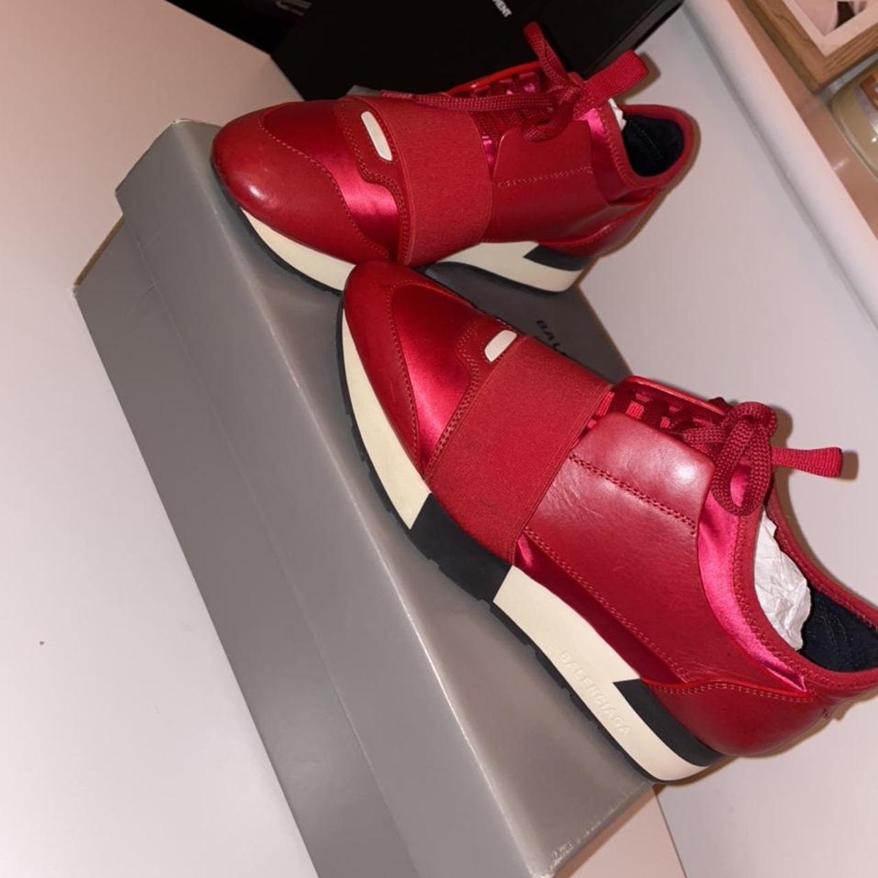 Red leather Balenciaga Runners. Size 3. 100%... - Depop