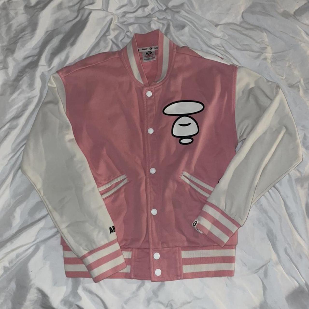 A bathing ape baby pink baseball jacket aape x unvs... - Depop