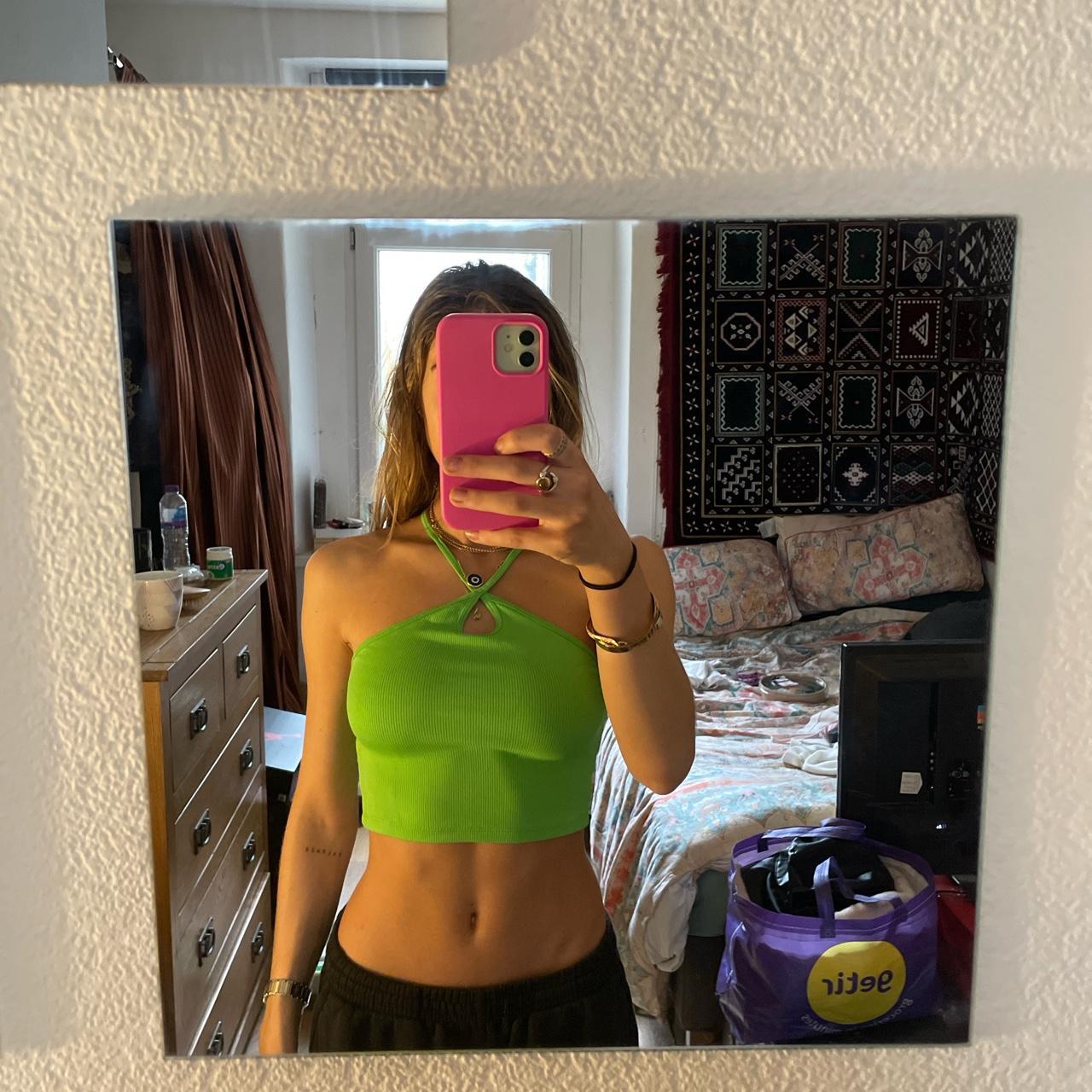 Bright neon green tie up front crop top Perfect... - Depop