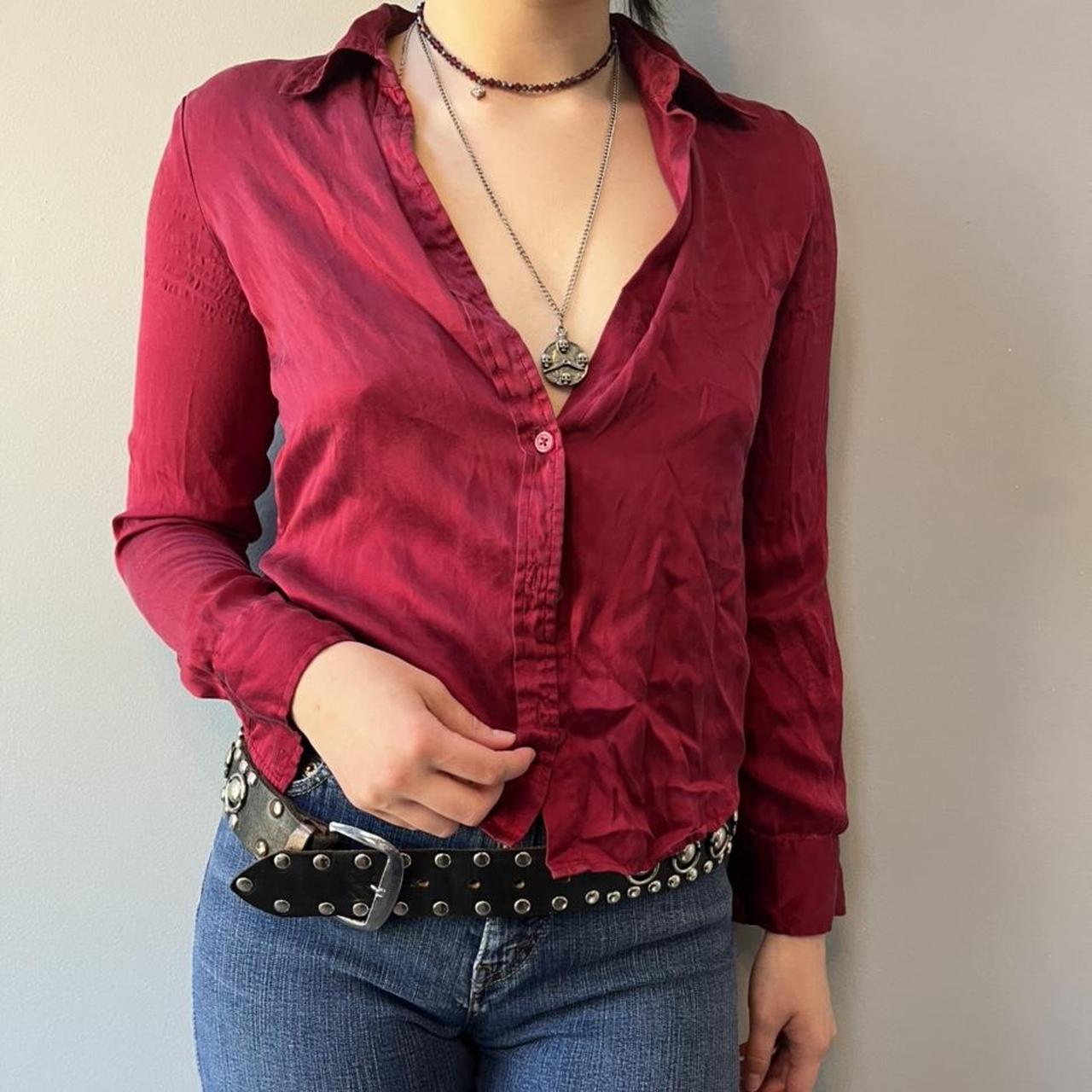 Beautiful 100% silk red long sleeve. Missing buttons - Depop