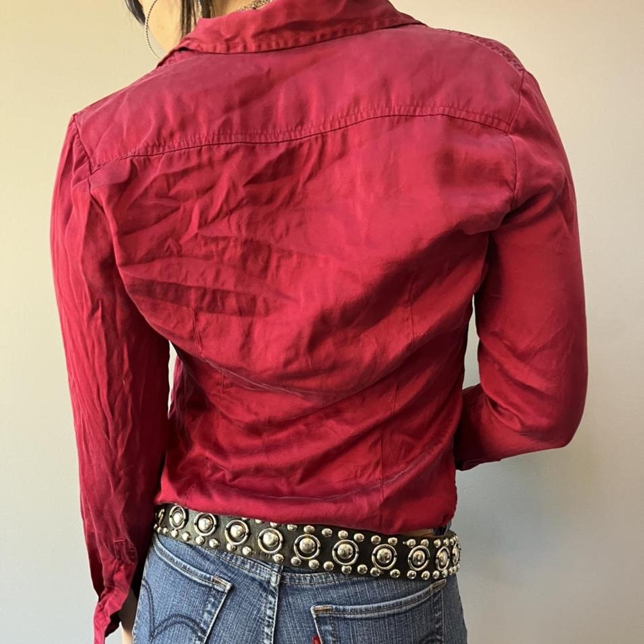 Beautiful 100% silk red long sleeve. Missing buttons - Depop