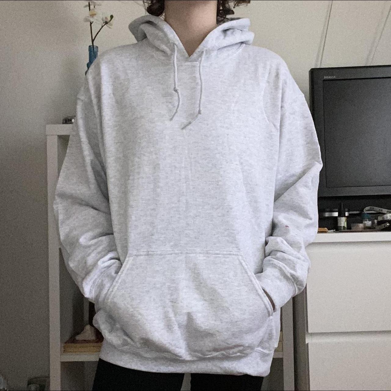 Light Grey Gildan Heavy Cotton Hoodie Size M Only 4... - Depop