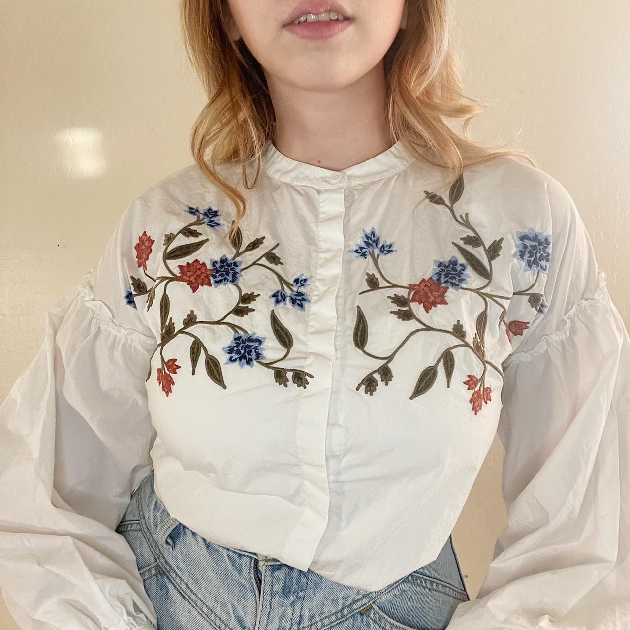 Super cute white button up blouse. The long sleeve... - Depop