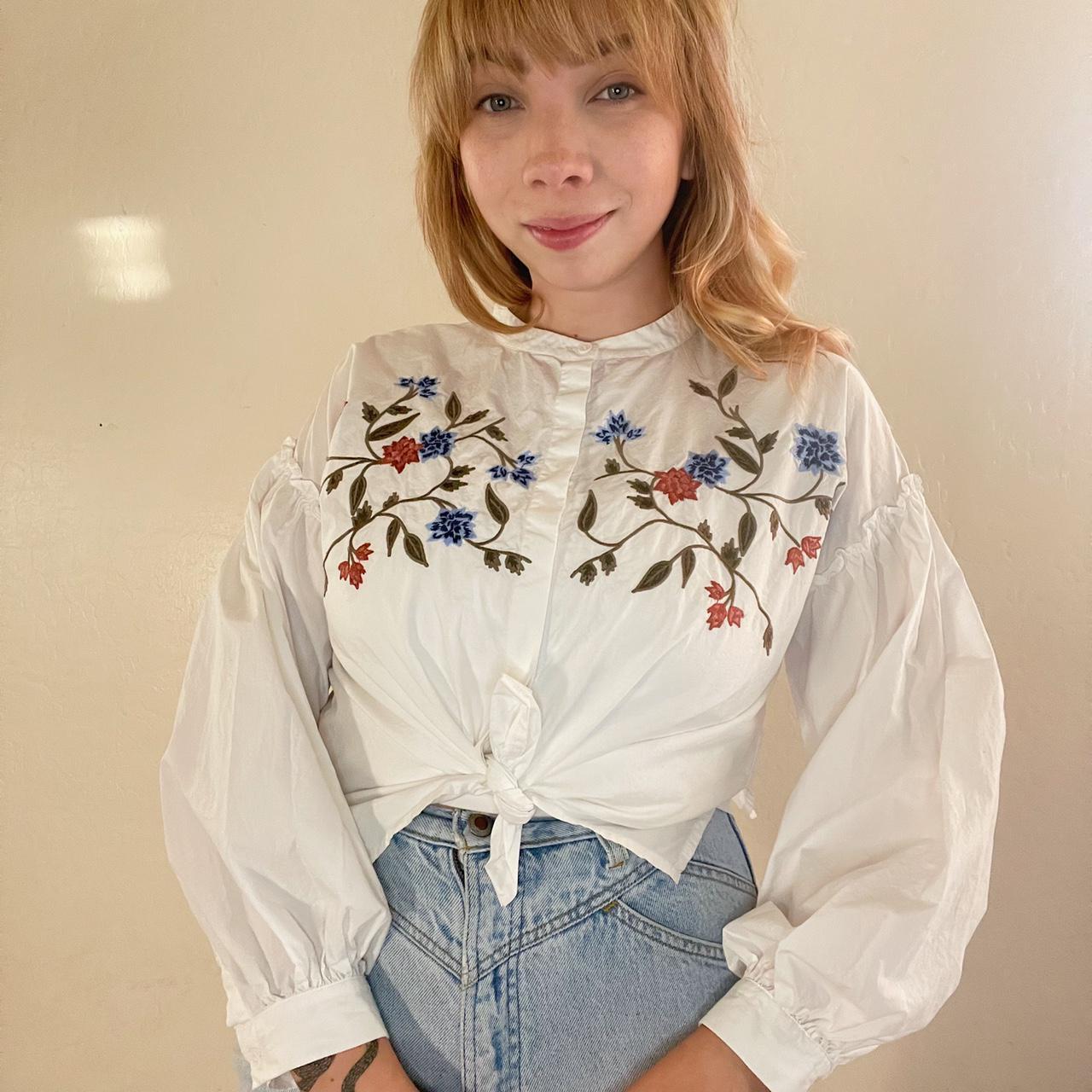 Super cute white button up blouse. The long sleeve... - Depop