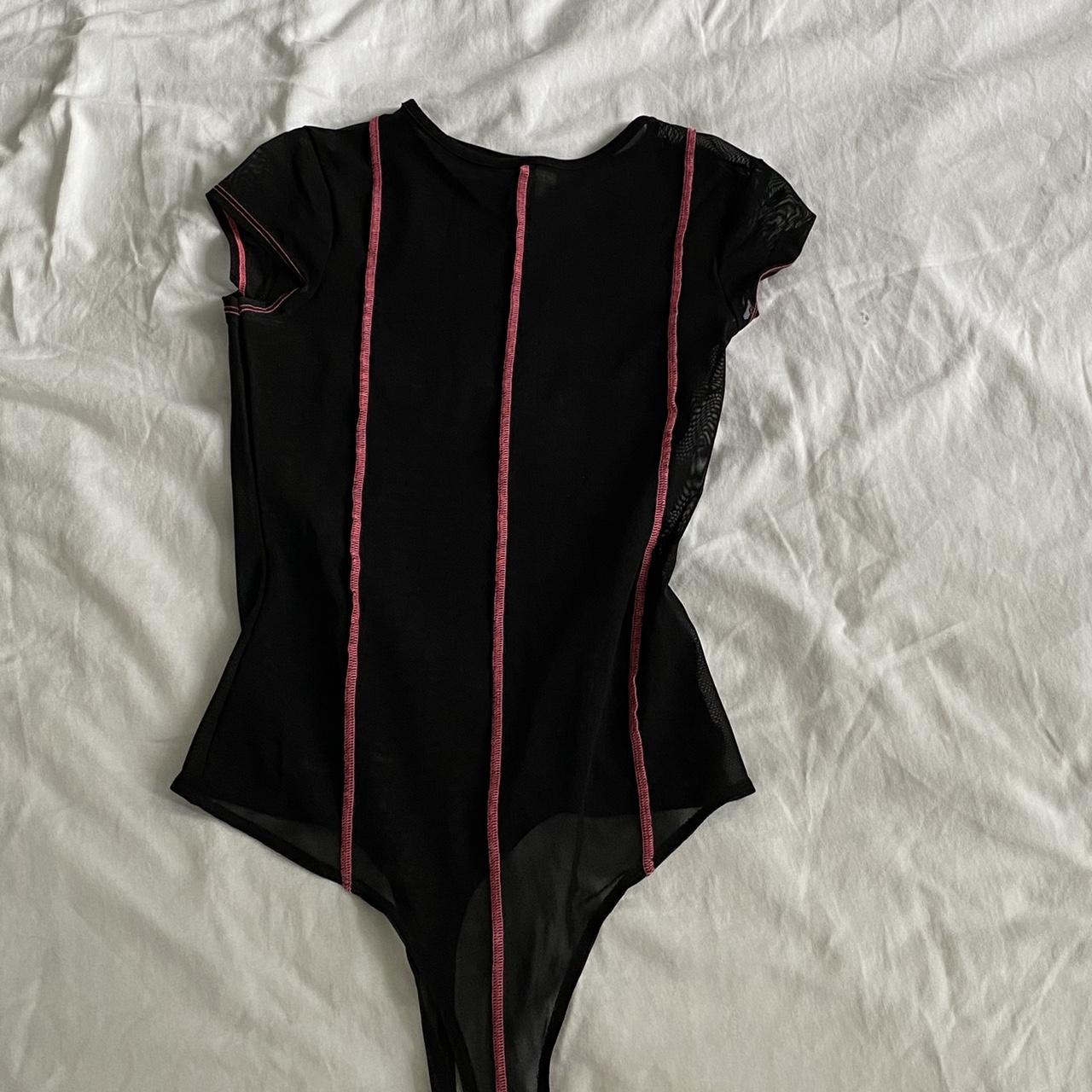 ASOS black mesh short sleeve bodysuit with pink... - Depop