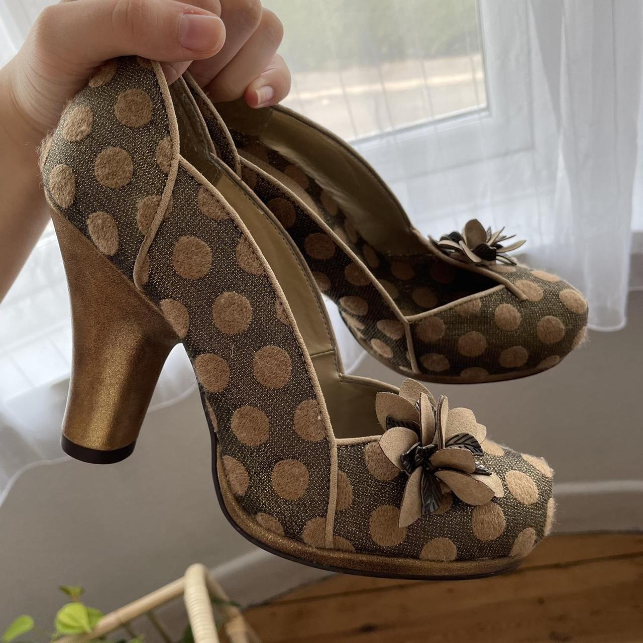 Ruby shoo gold spot Charlie heels Size 5 Only worn... - Depop