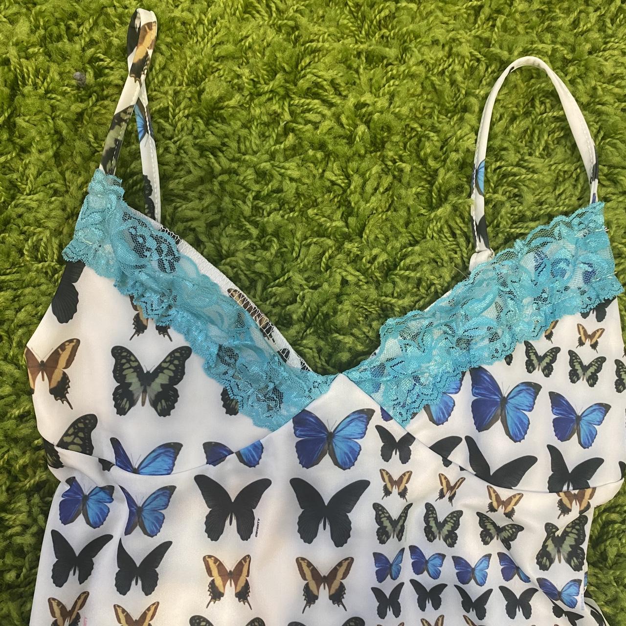 Butterfly cami with blue lace. #y2k #pinterest - Depop