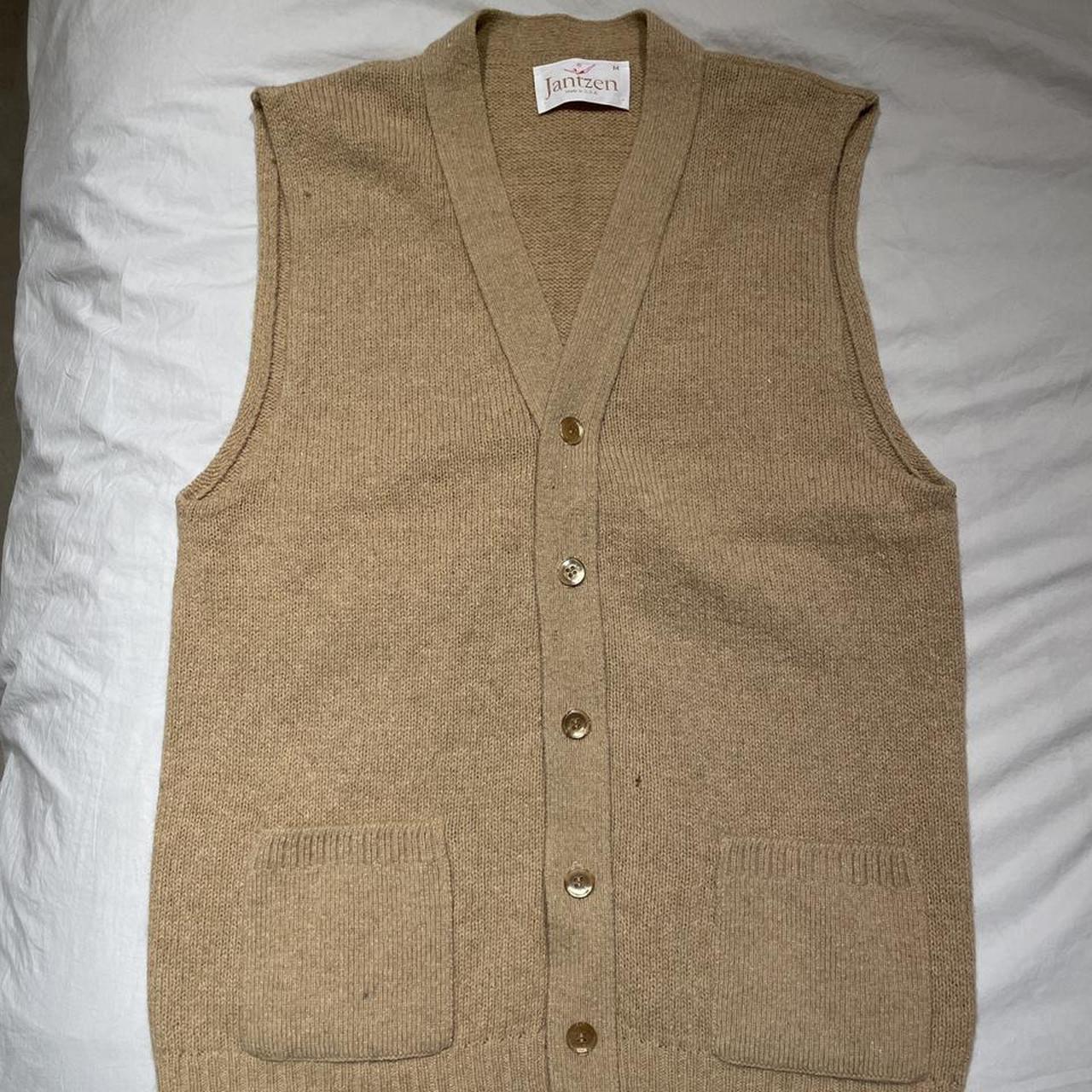 Tan sweater vest. Small hole and teeny stain noted... - Depop