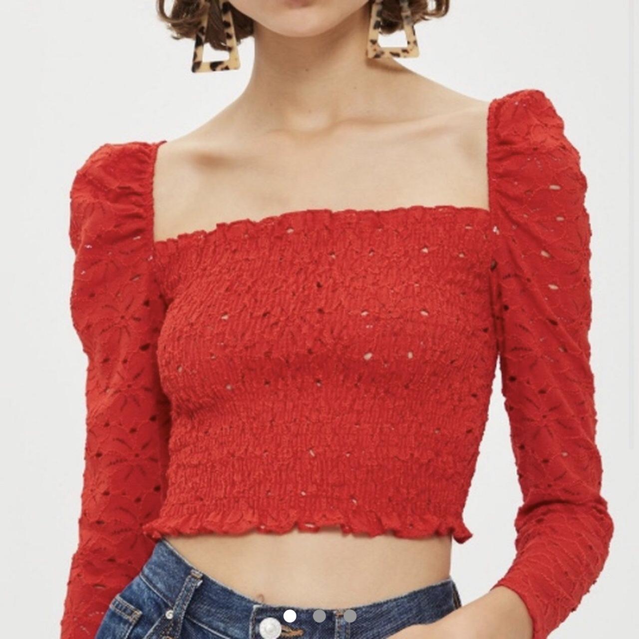 Topshop Women's Red Crop-top | Depop