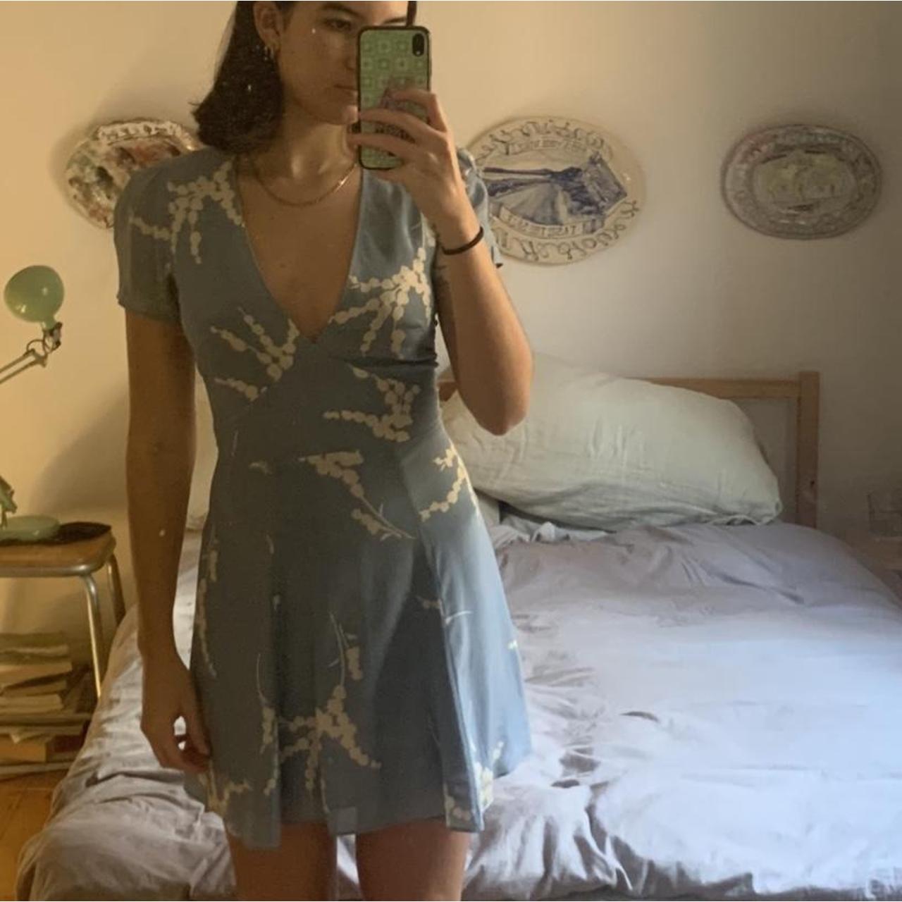 Réalisation Par Women's Blue and White Dress | Depop