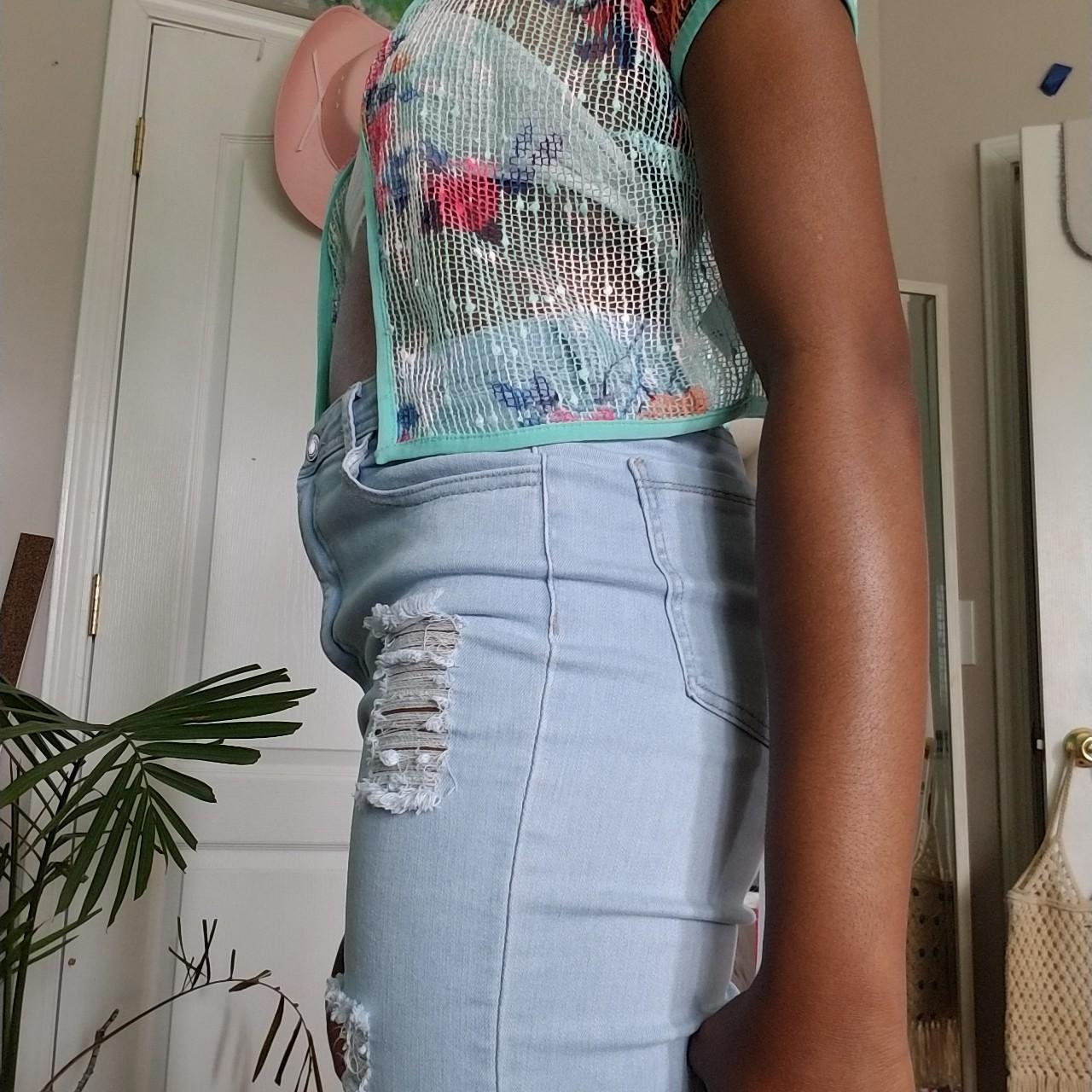 Sheer mesh sparkly floral cropped jacket... - Depop