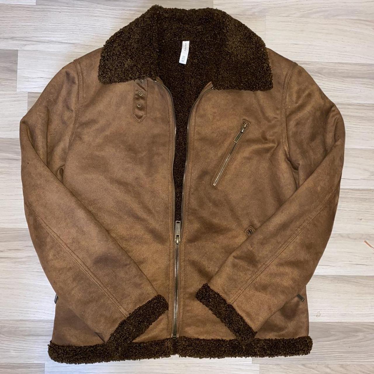 Mens suede brown ZARA jacket | Shearling... - Depop