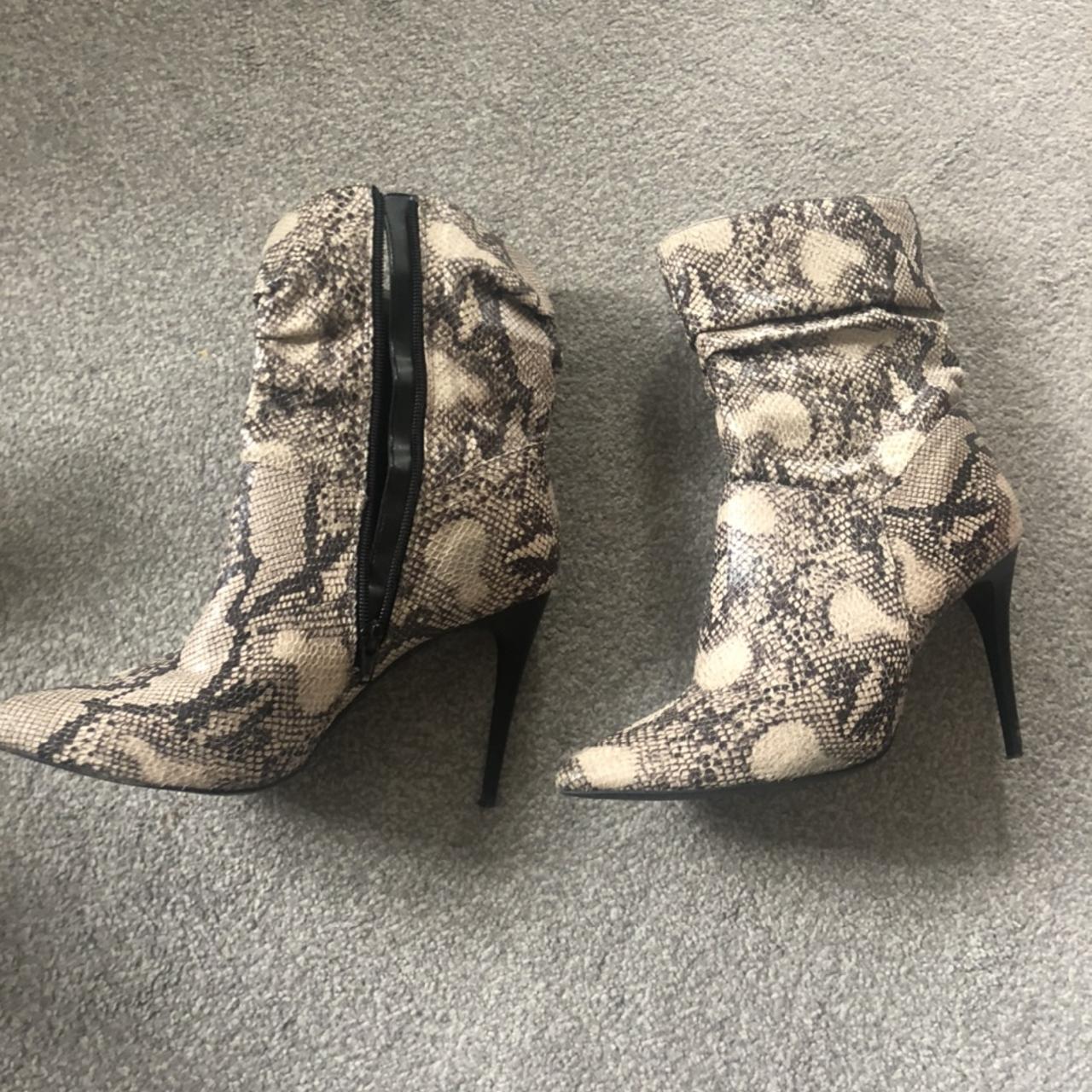 Snake stiletto boot heels New Look size 7 worn one time - Depop