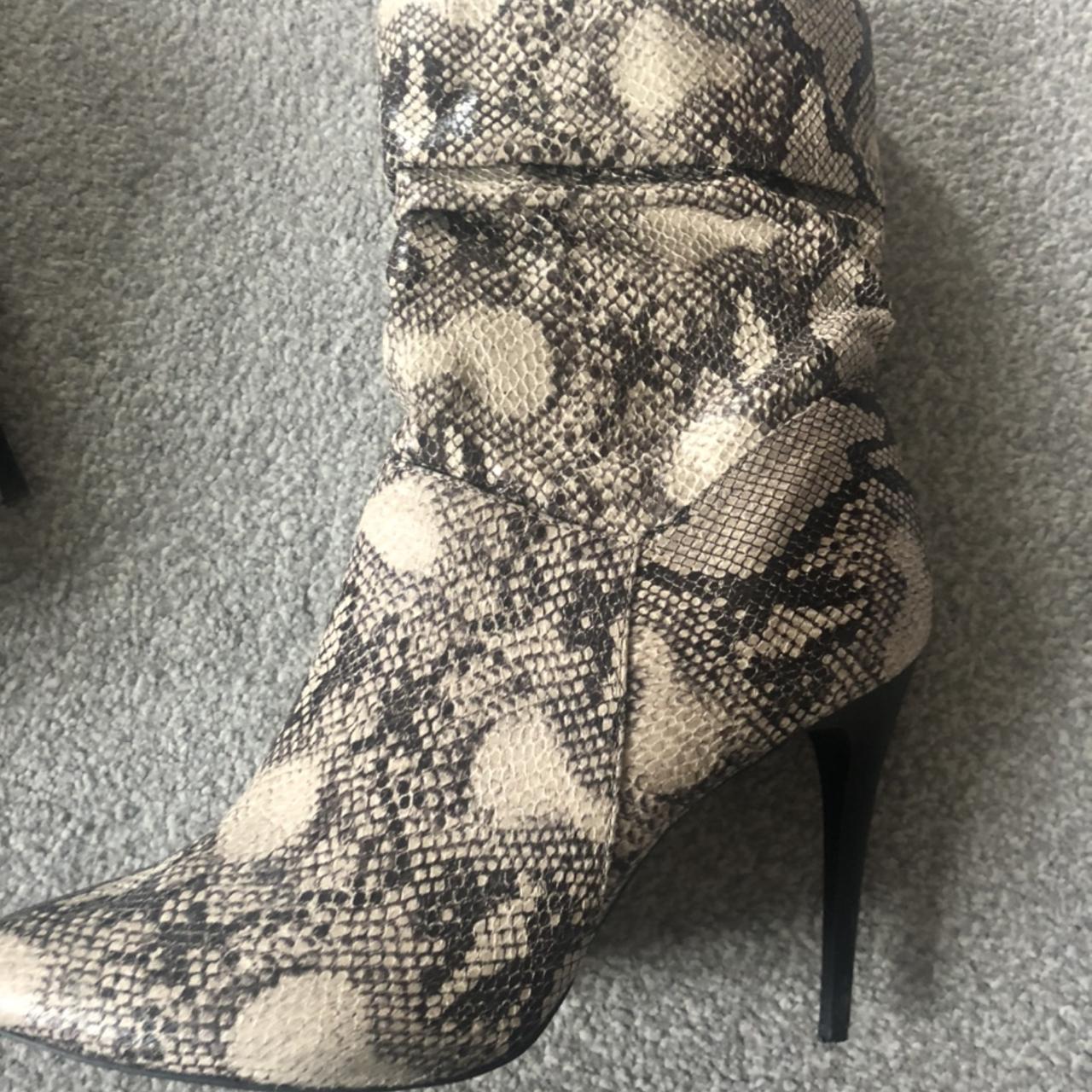 Snake stiletto boot heels New Look size 7 worn one time - Depop