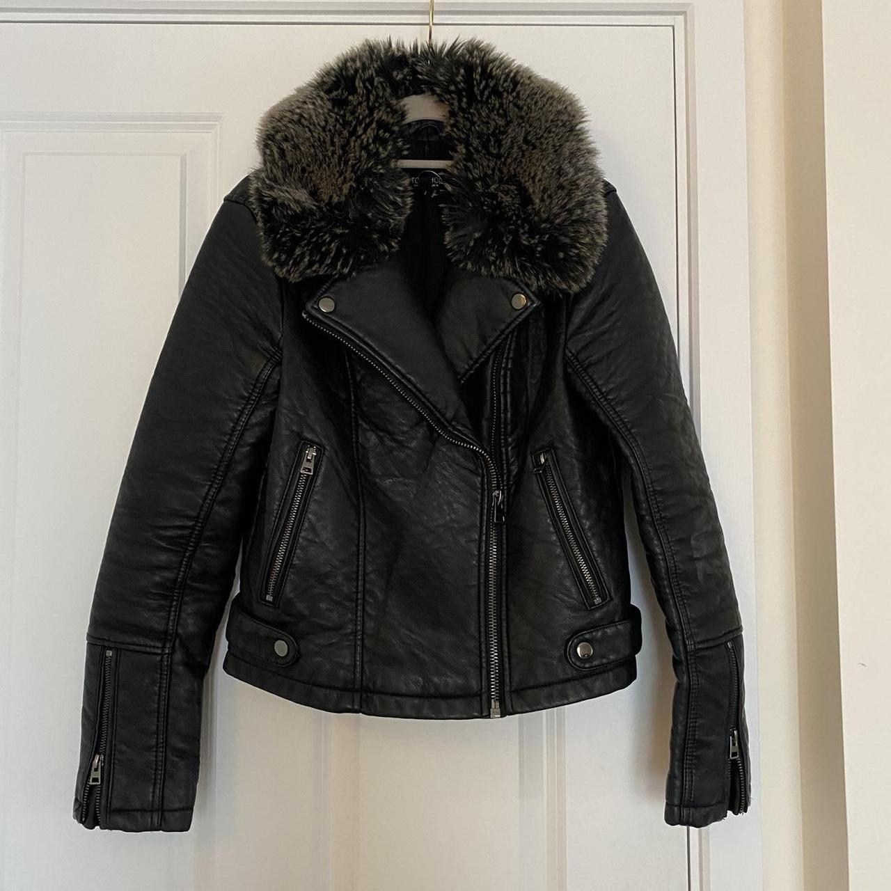 Topshop faux leather jacket, size 10 Worn a few... - Depop