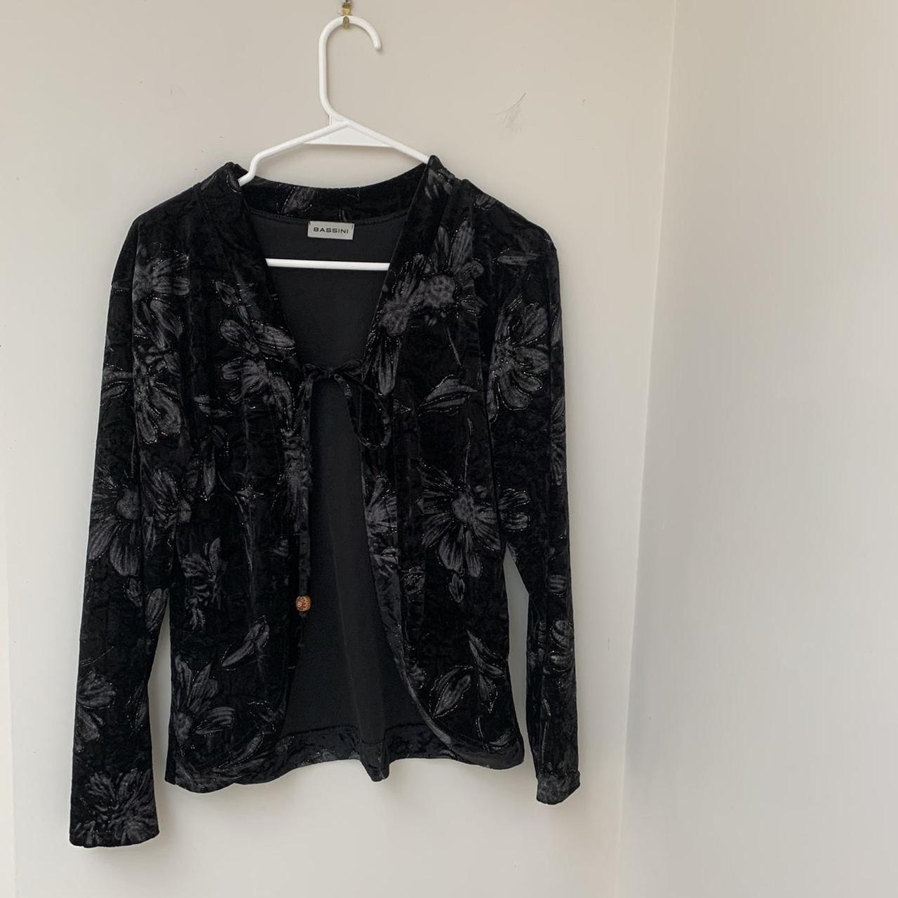 Vintage black velvet tie up cardigan - size S/M... - Depop