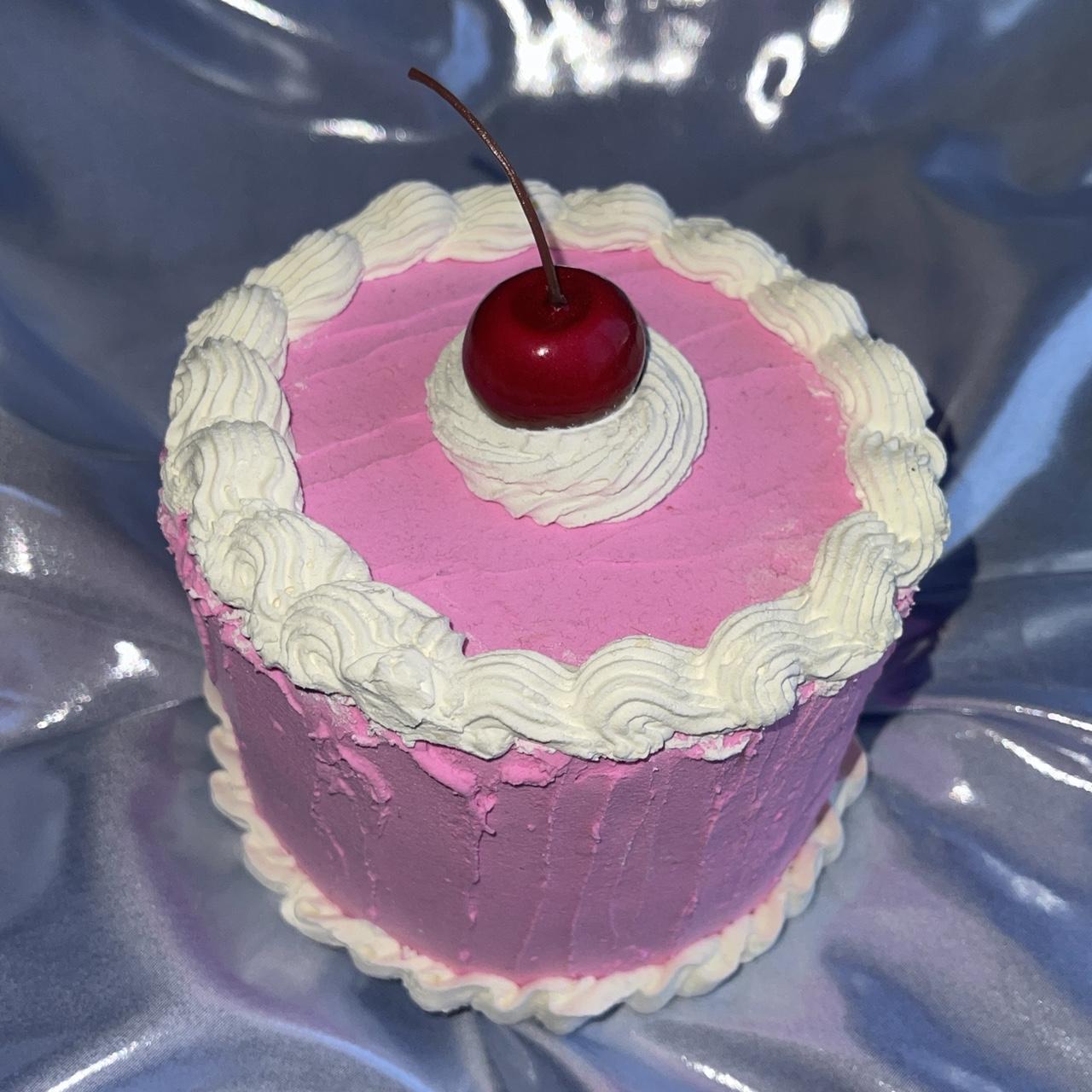 pink fake cake with cherry on top measures 5 x... - Depop