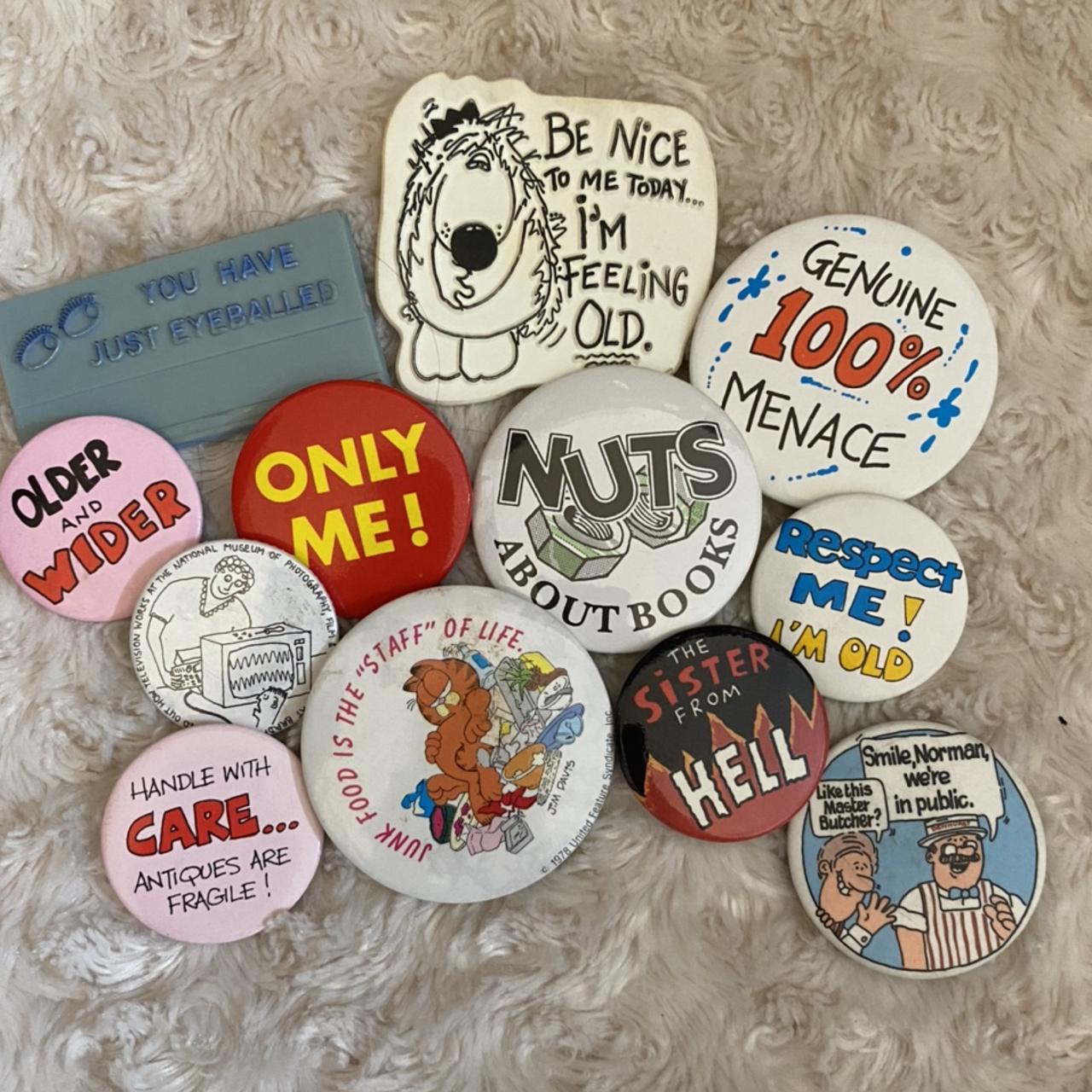 Vintage funny badges/pins bundle FREE... - Depop
