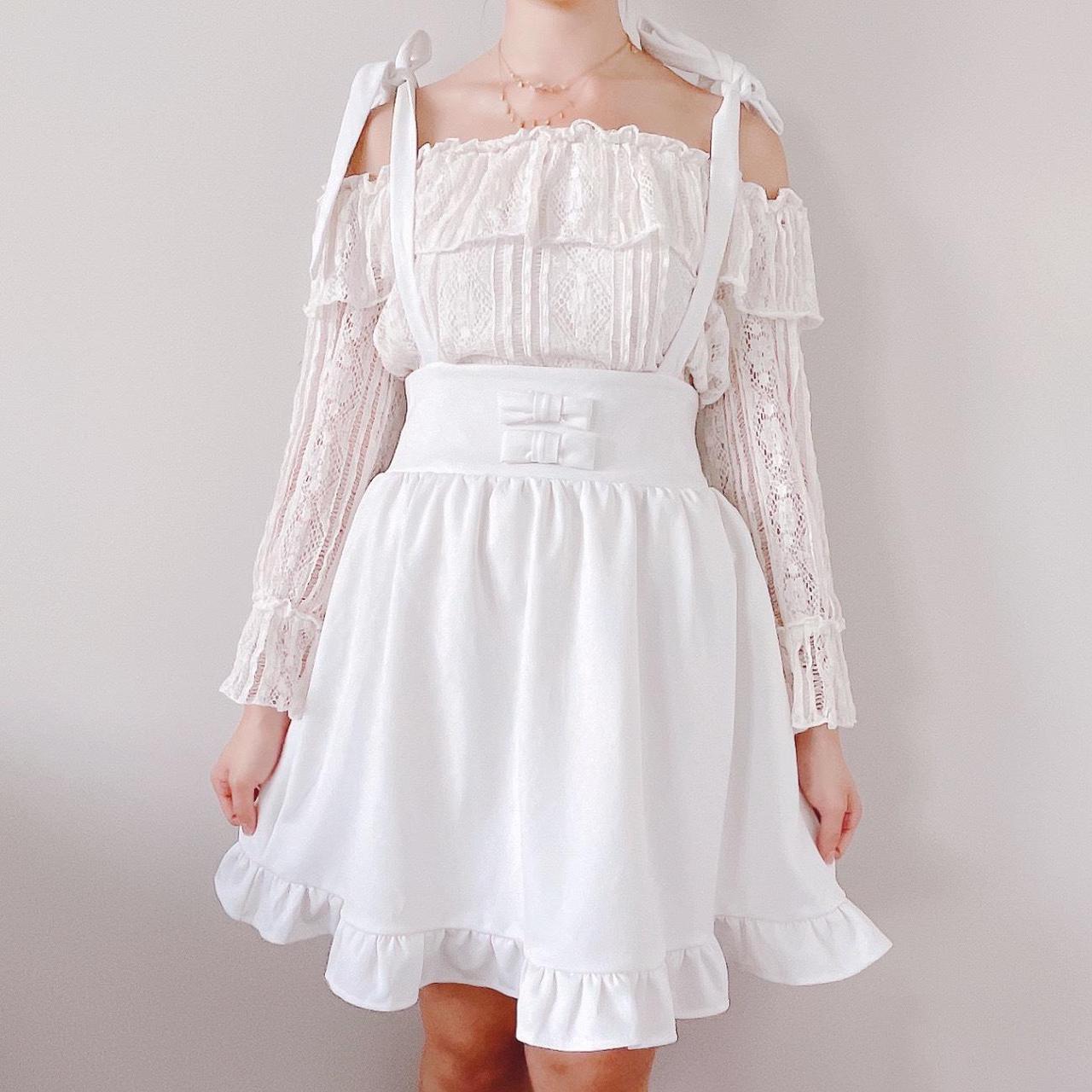 Princess Melody White Ribbon-Tie Suspender Dress... - Depop