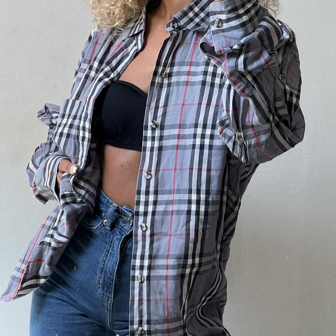 Vintage Burberrys nova check pattern button up... - Depop