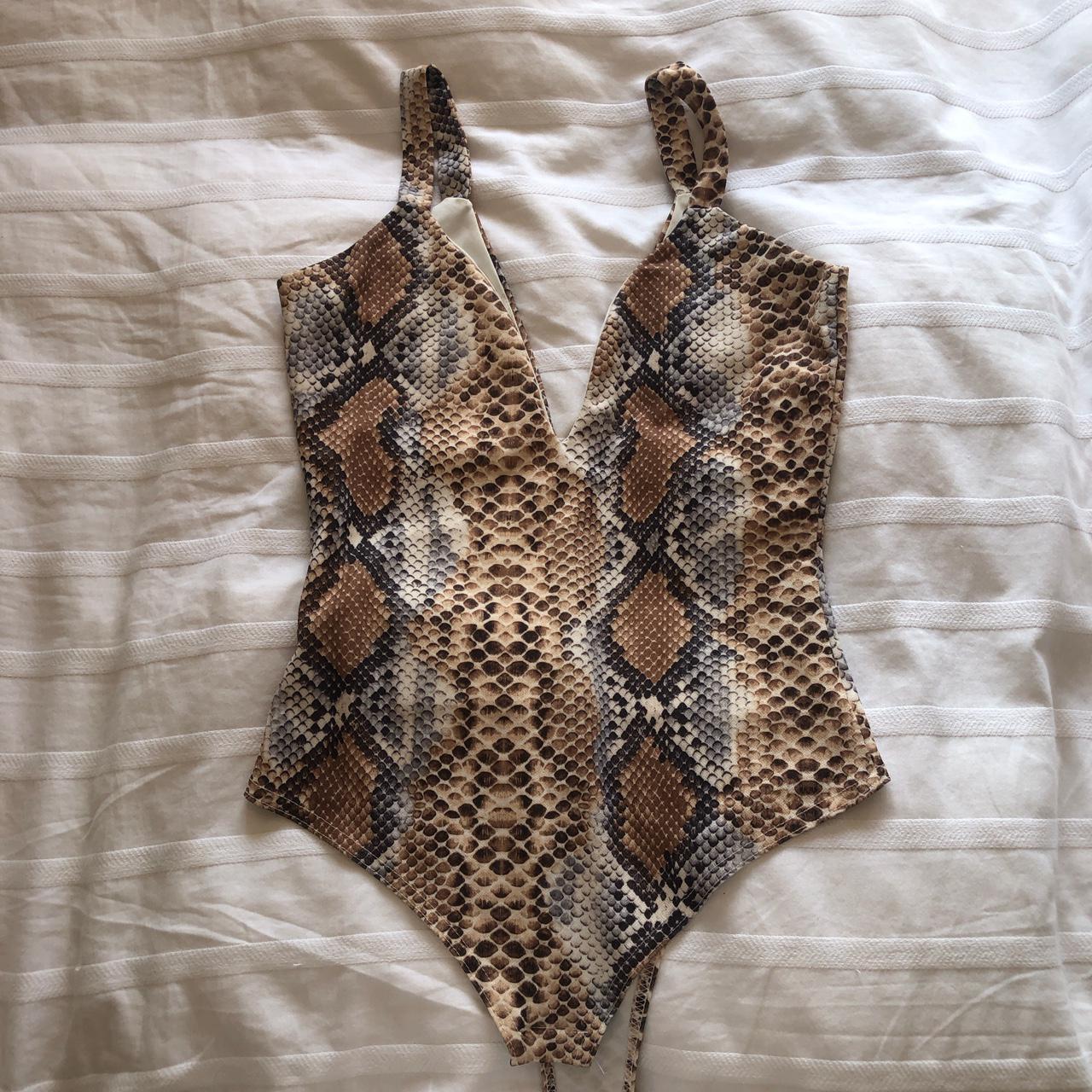 Snake print body suit size 8 #bodysuit #plt... - Depop