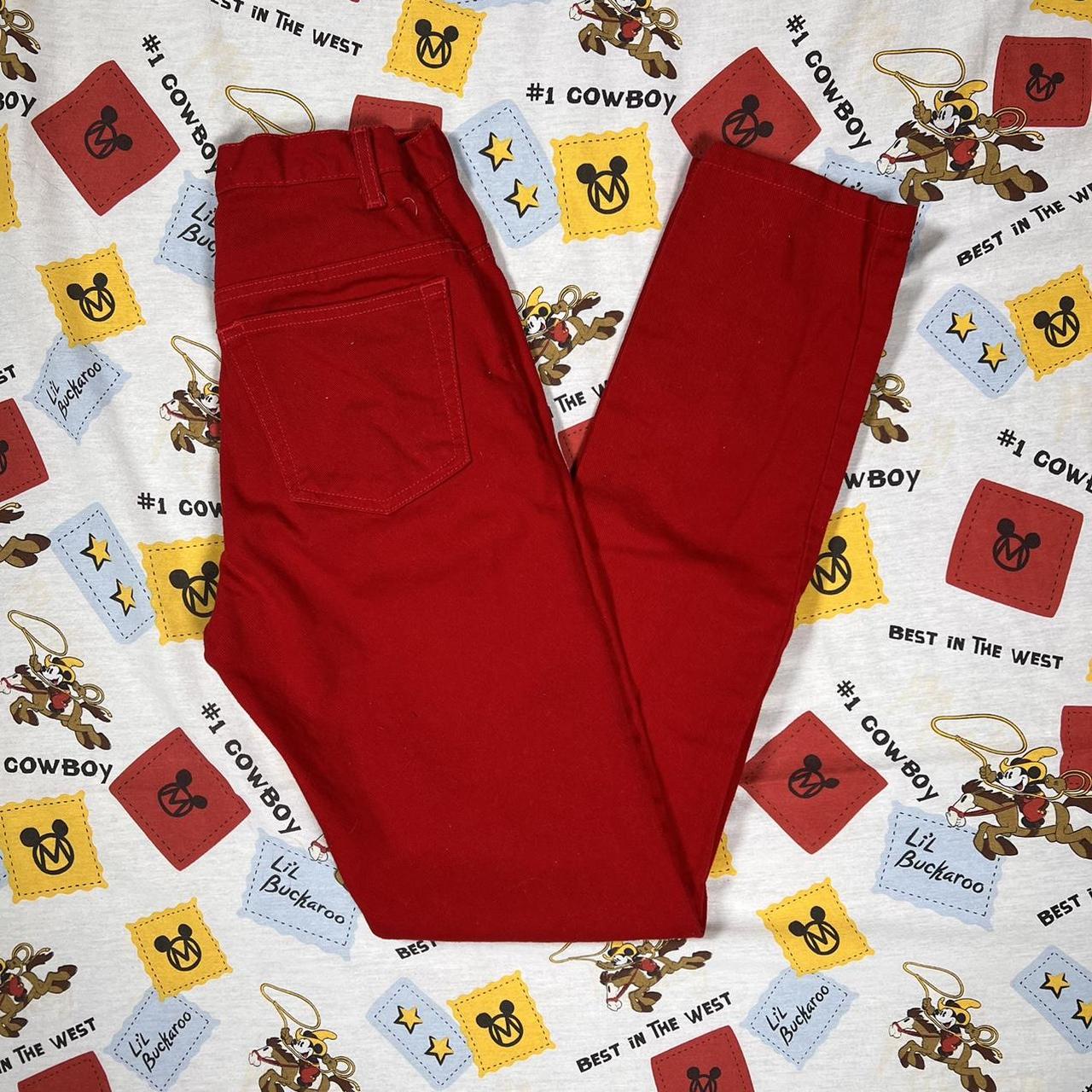 Vintage 90s 2000s cherry red jeans. Mid rise with a... - Depop