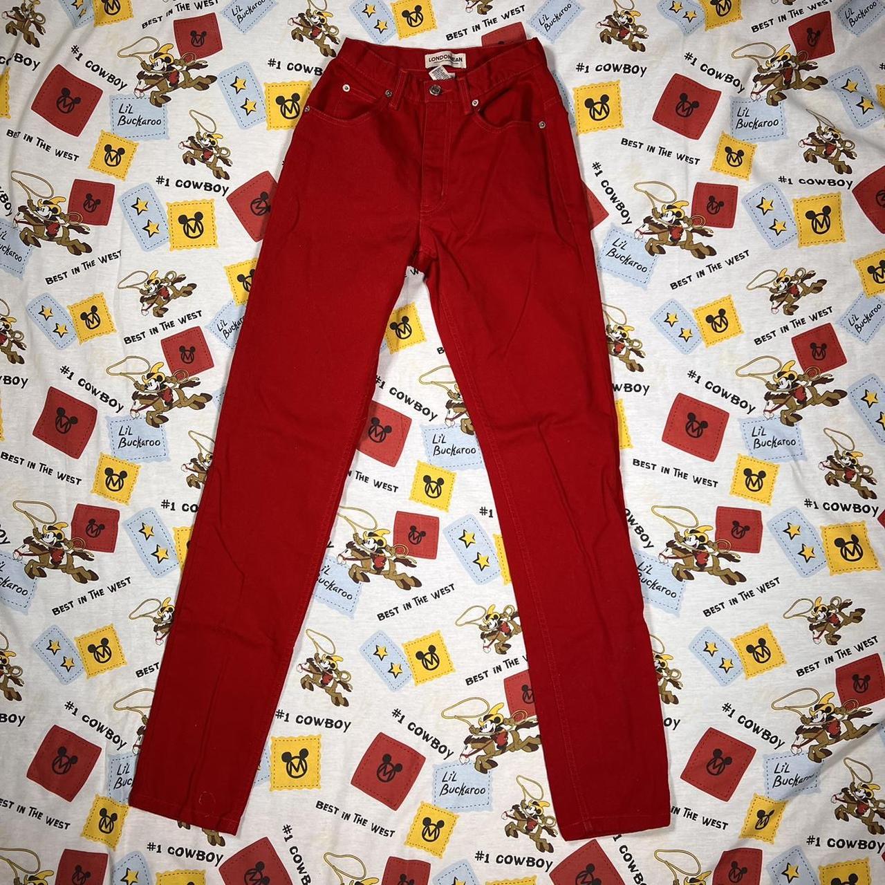 Vintage 90s 2000s cherry red jeans. Mid rise with a... - Depop