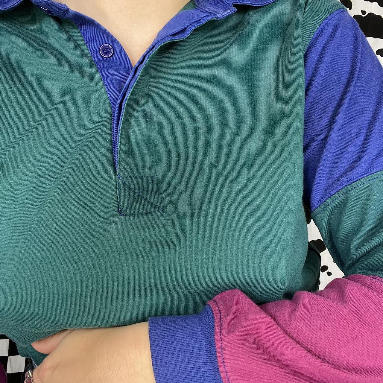 Vintage 90s colorblock long sleeve shirt. Has a... - Depop